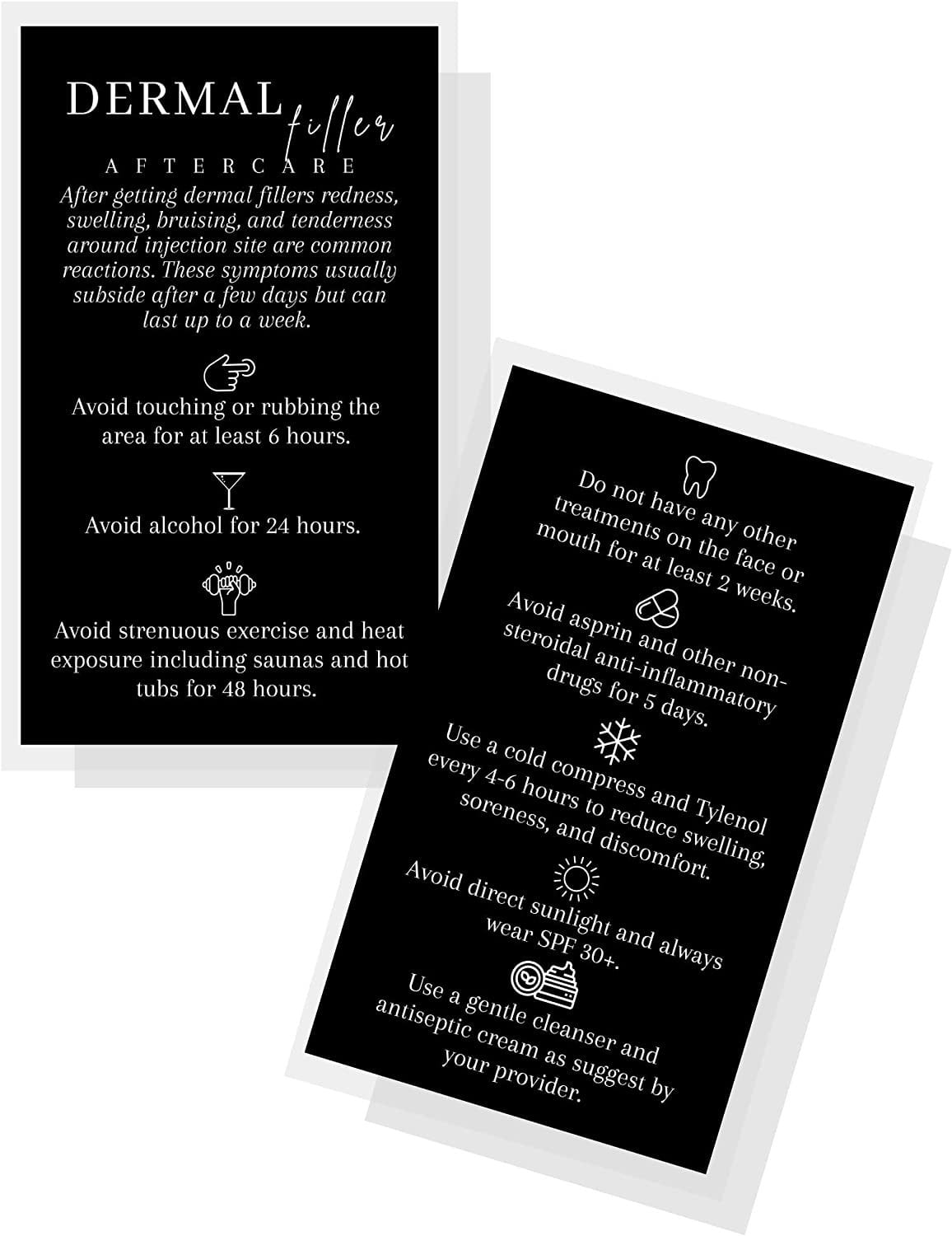 Dermal Filler Aftercare Card 50 Pack 2x3.5 inches Business Card Size ...