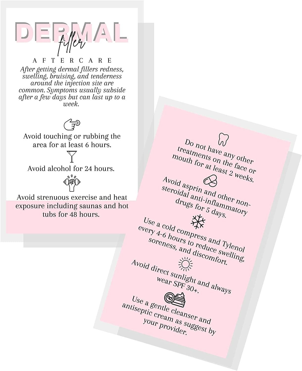 Dermal Filler Aftercare Card 50 Pack 4x6 inch Post Card Size Medical ...