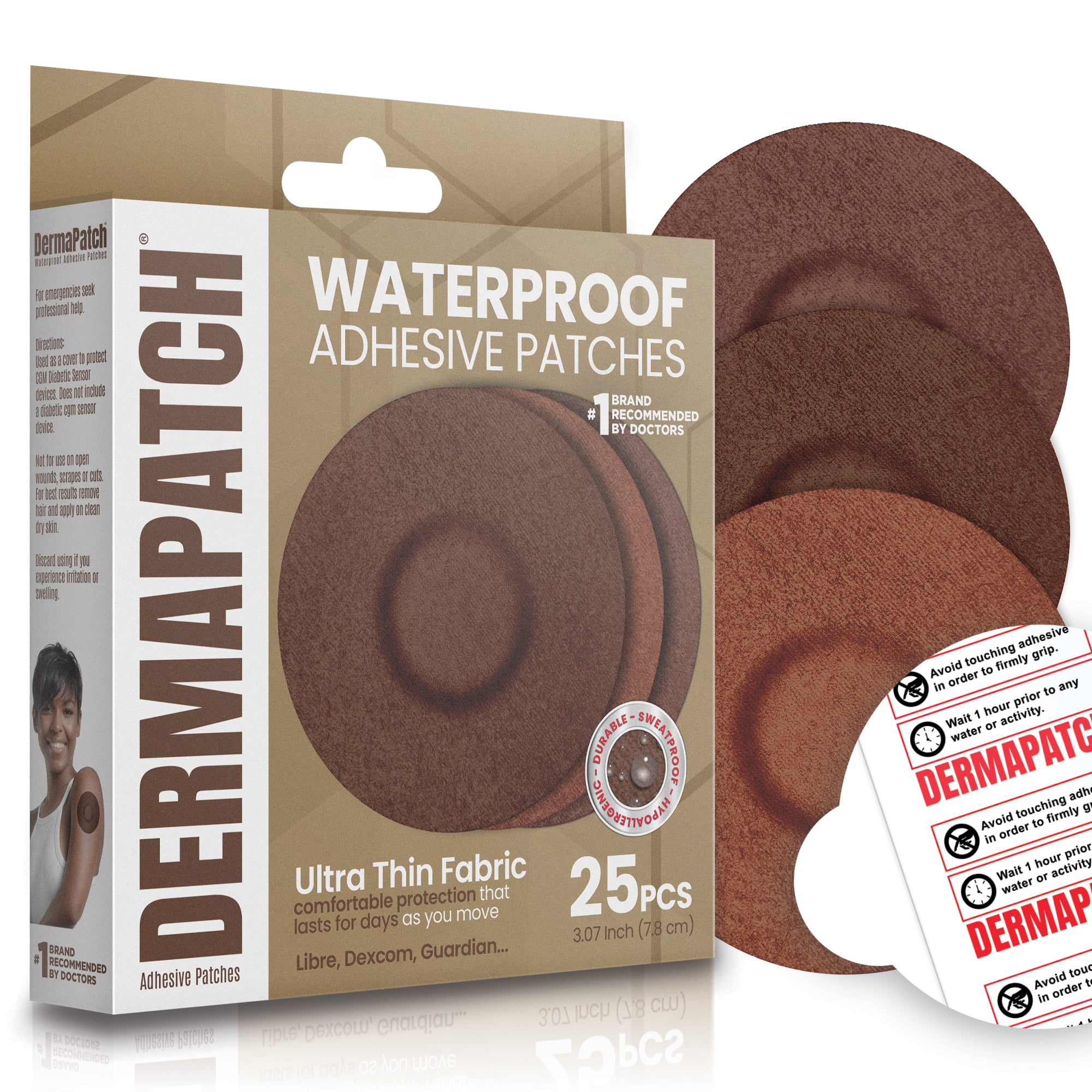 Dermapatch - Waterproof CGM Adhesive Patches - Brown Color 25PCs ...