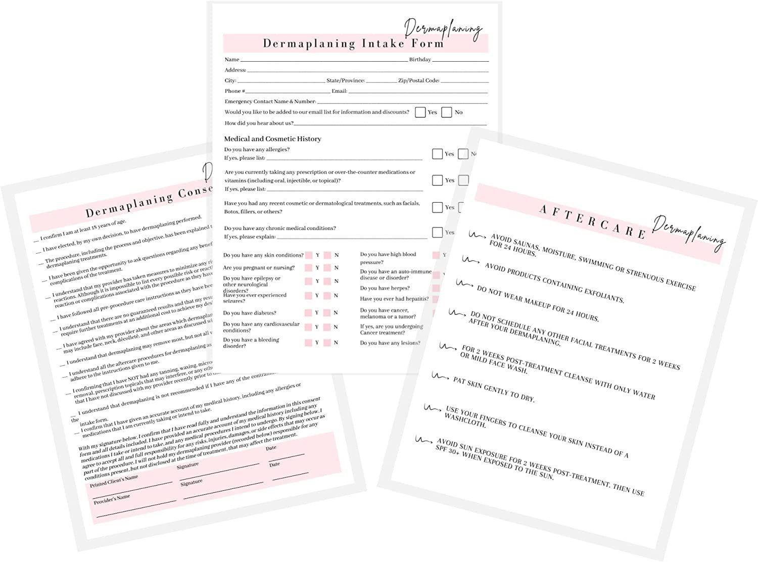 Dermaplaning Intake, Consent, and Aftercare Form 75 Pack 8.5 x 11" A1 ...