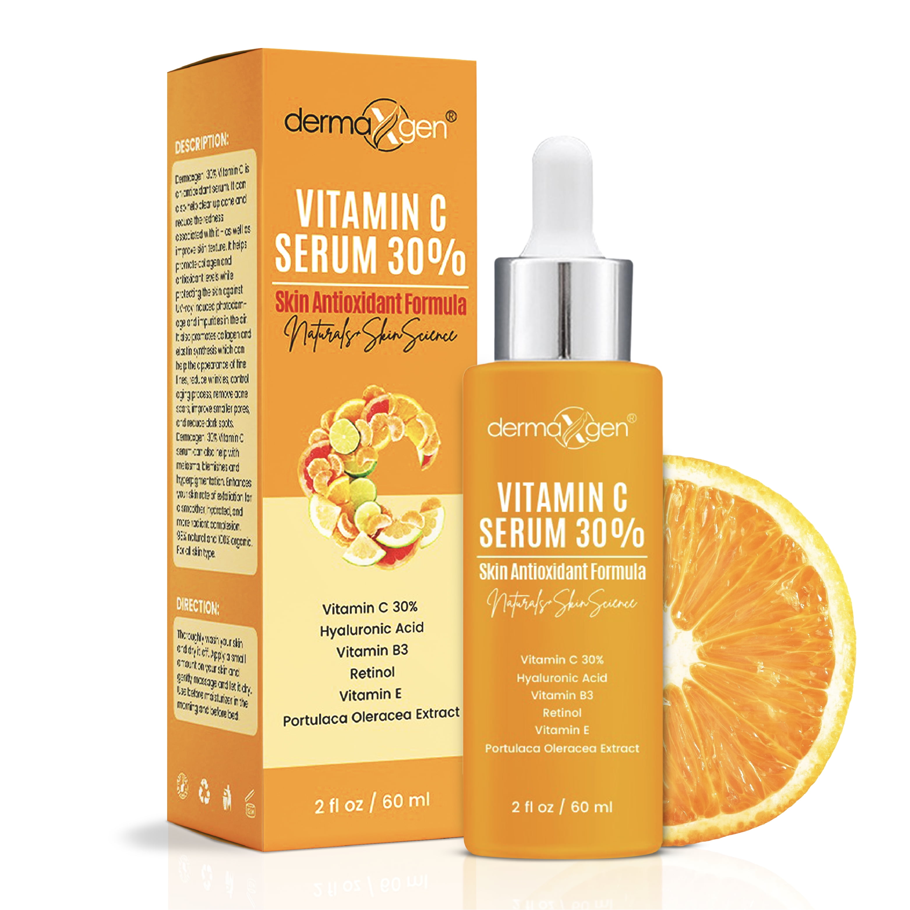 Dermaxgen Organic Vitamin C Serum (2 Fl Oz) with Retinol, Vitamins E & B for Anti-aging ...