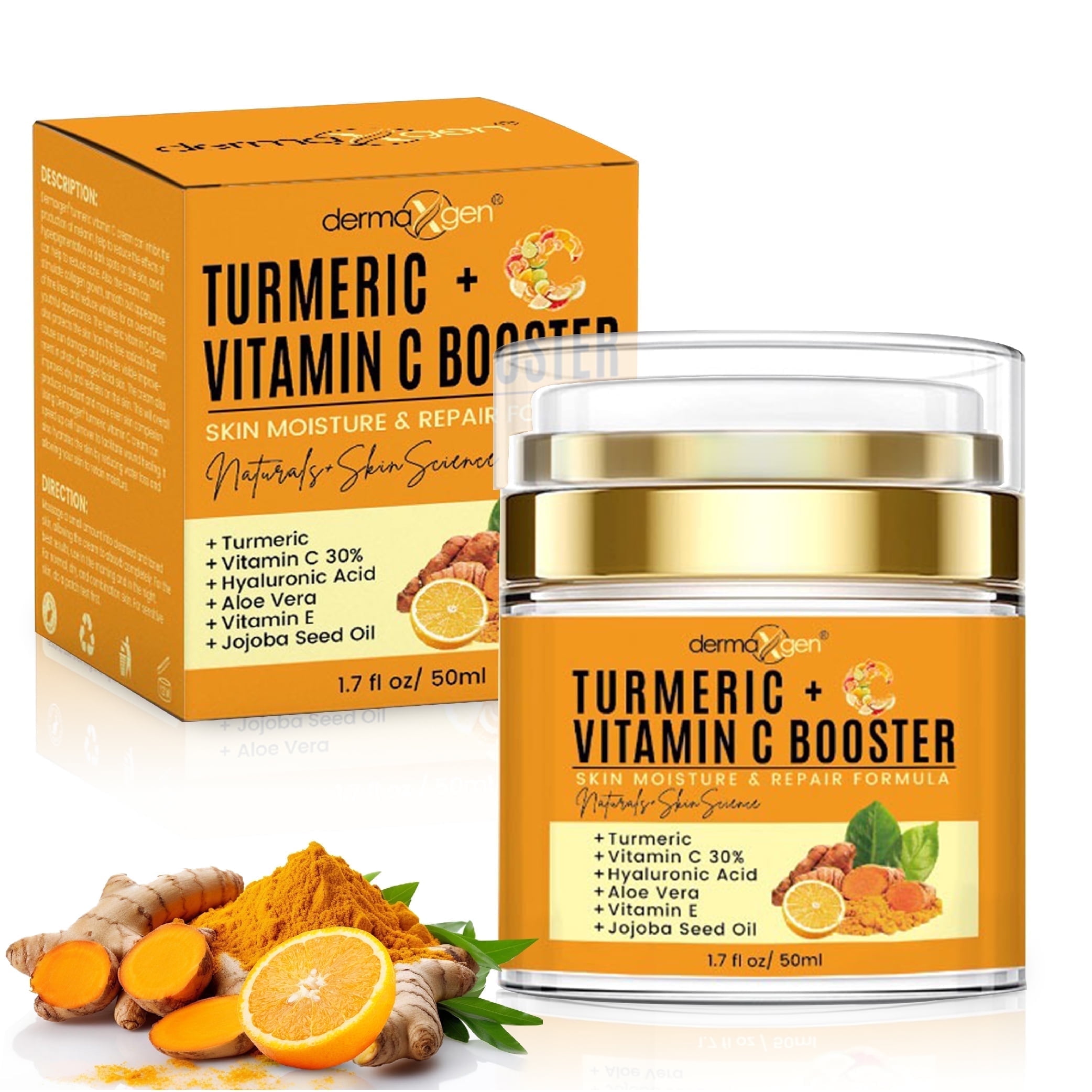 Dermaxgen Turmeric Vitamin C Cream - Organic Hydrating Moisturizer for All Skin Types - Walmart.com
