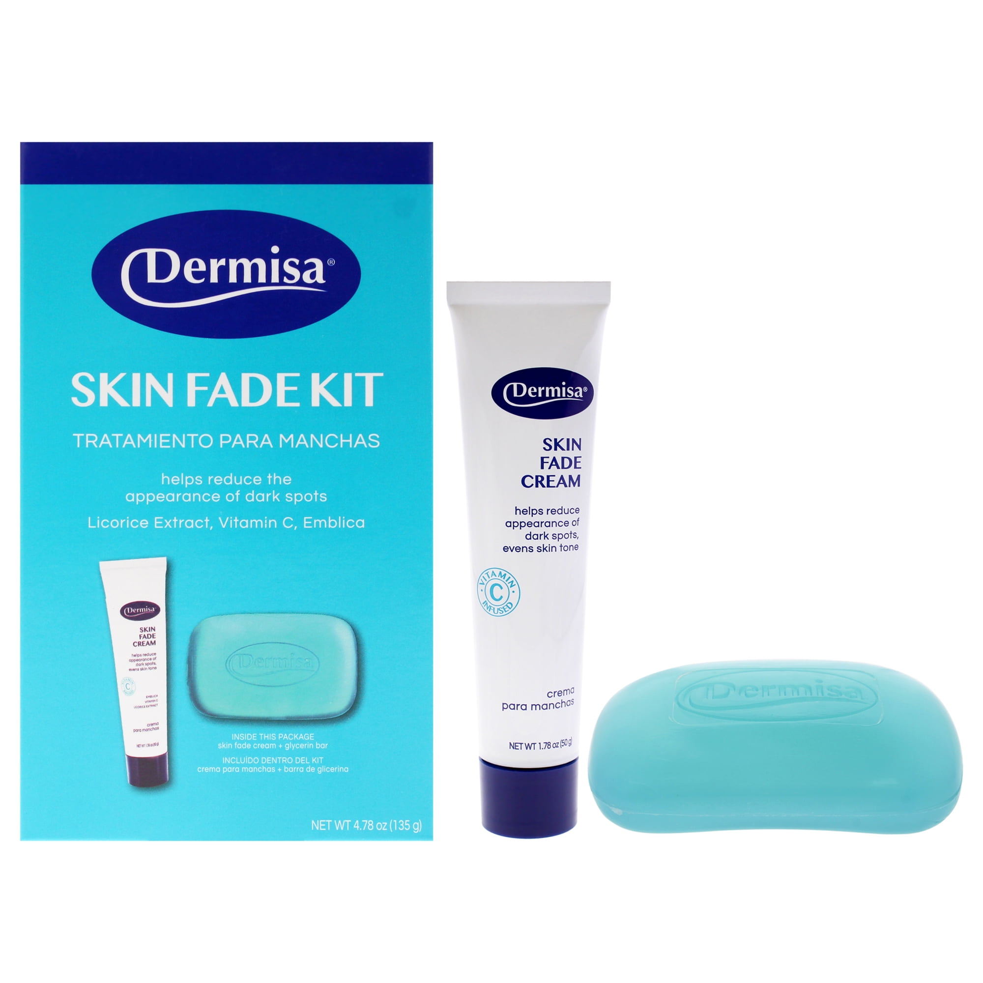 Dermisa Skin Fade Kit , 2 Pc 1.78oz Skin Fade Cream, 3oz Glycerin Bar ...