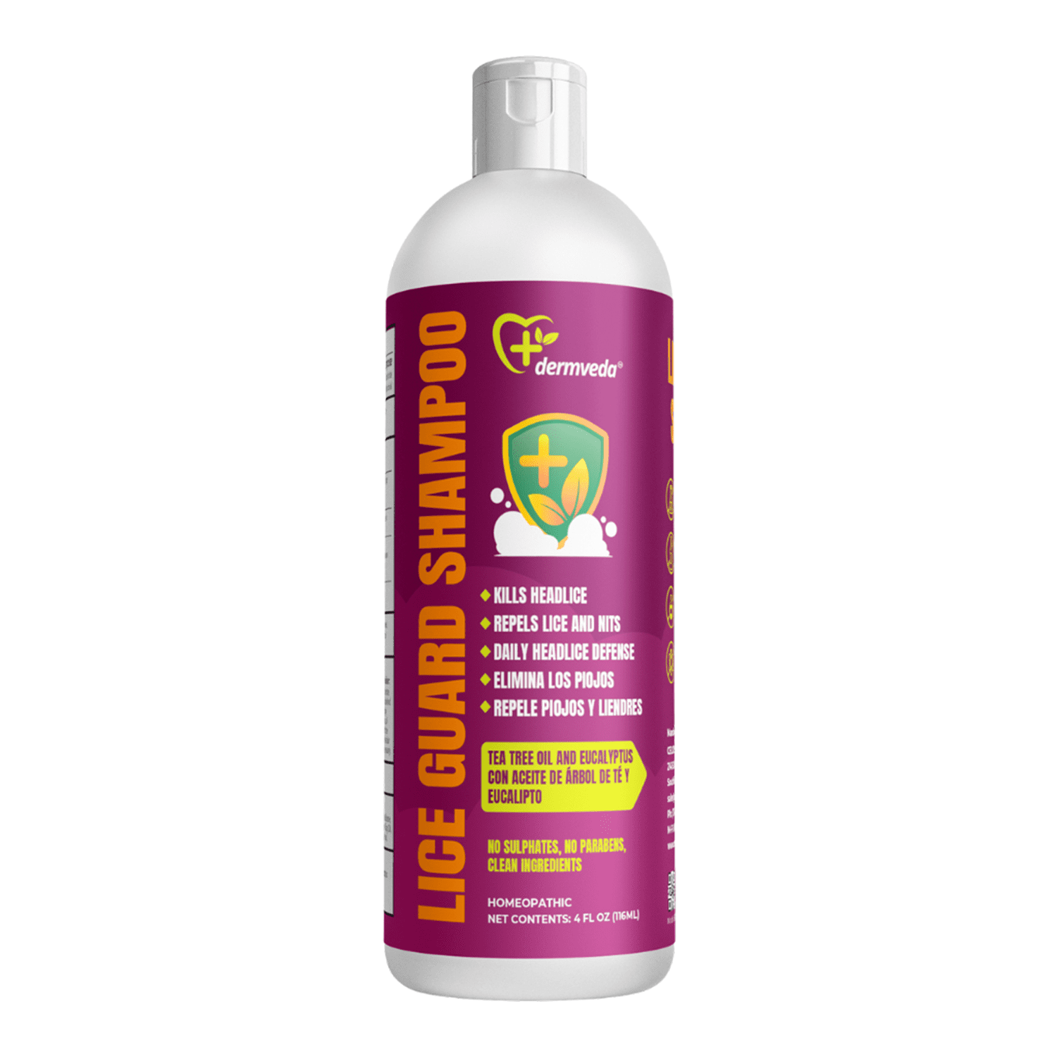 Dermveda Lice Guard Shampoo with Eucalyptus & Tea Tree Oil, Reduces ...