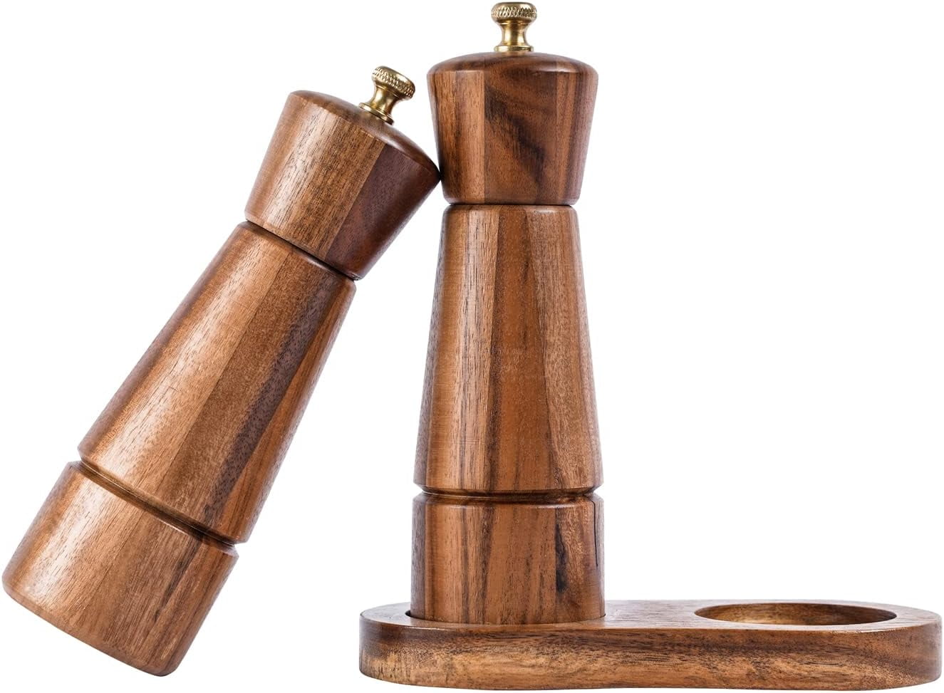 DeroTeno Salt and Pepper Mill Set with Tray, Adjustable Ceramic Grinder ...