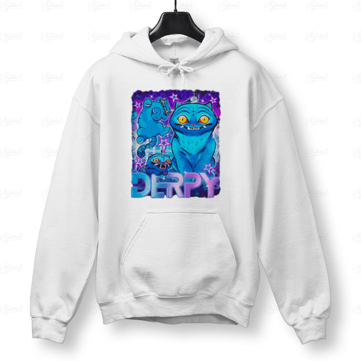 Derpy Cat Funny Neon Blue Tiger Graphic Fan Hoodie Shirt, for Men ...