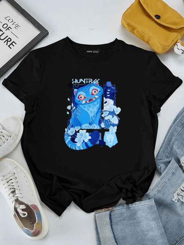 Derpy Cat With Bats Cartoon Illustration Unisex T-Shirt Creepy Cute ...