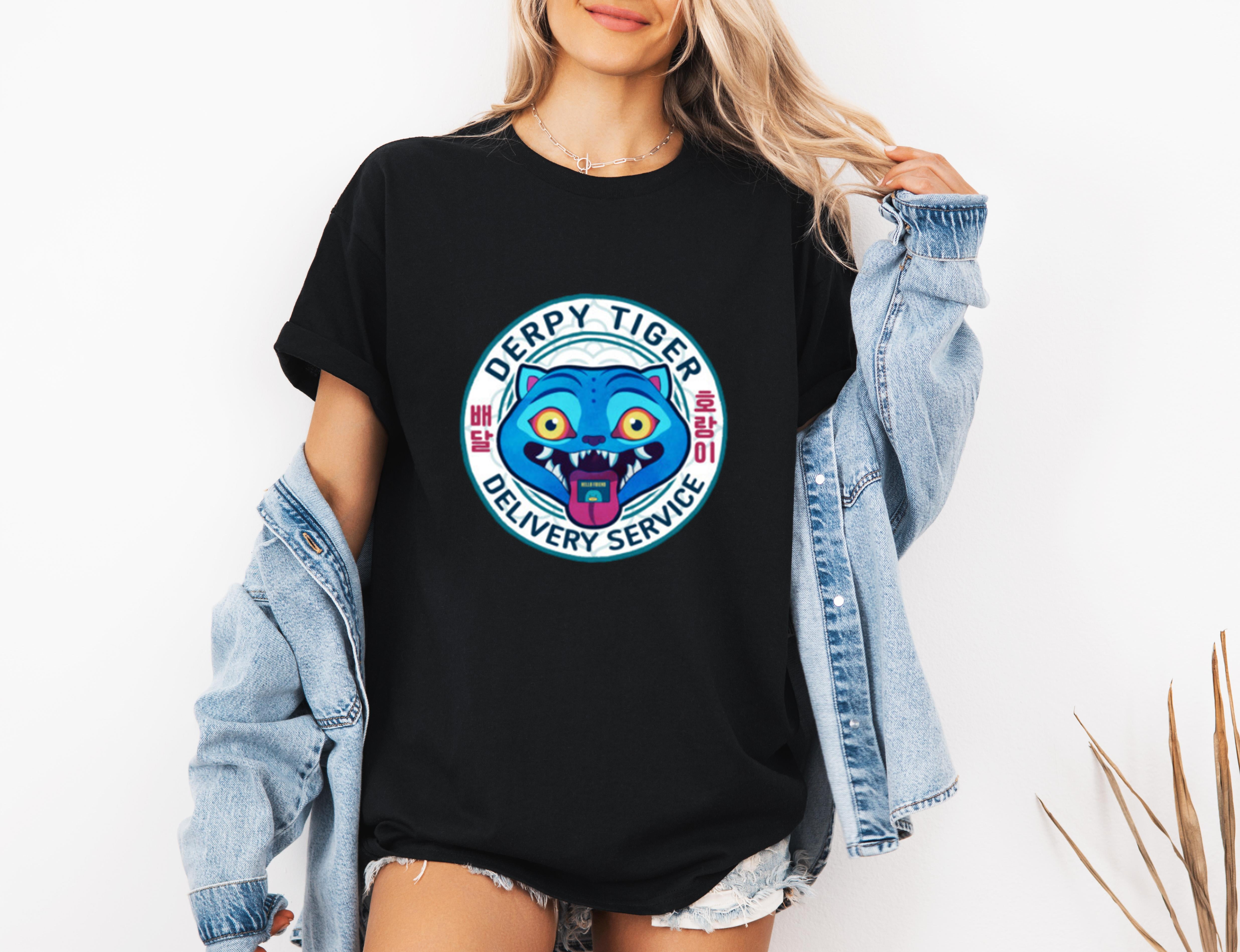 Derpy Tiger Delivery Funny Cute Animal Cartoon Art Unisex T-Shirt, up ...