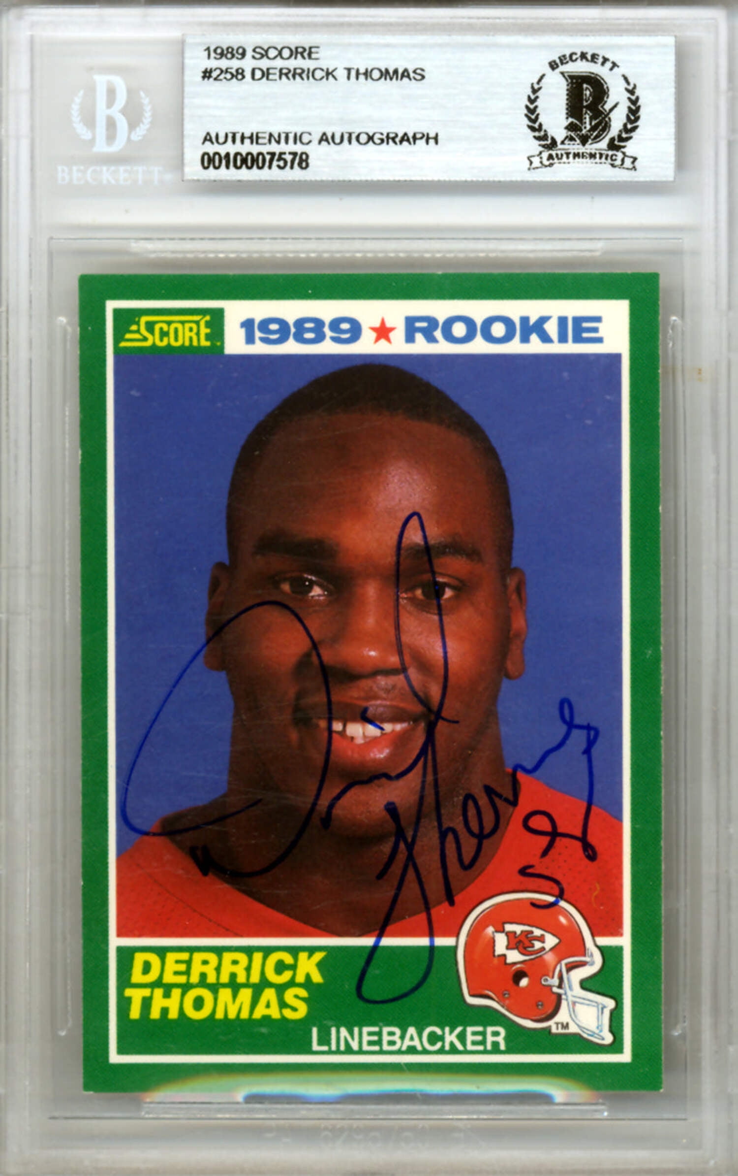 Derrick Thomas Autographed 1989 Score Rookie Card #258 Kansas City ...