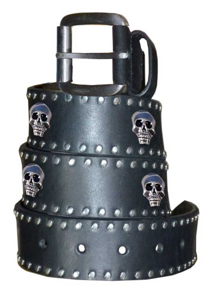 Derringer Men's Premium Leather Belt with Skull Snap Design, Solid ...