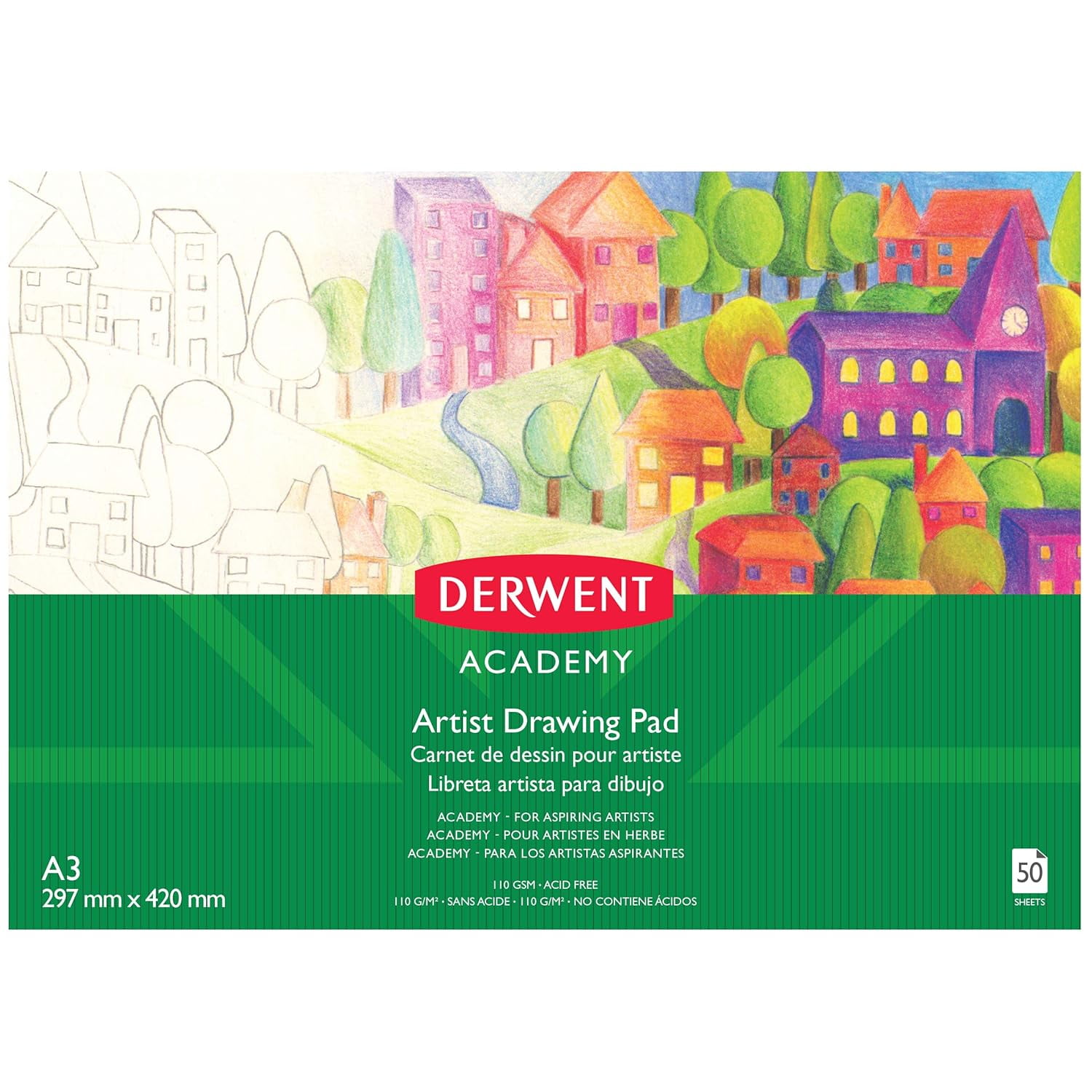 Derwent Academy Artist Drawing Pad 50 Sheets 110 GSM A3 Landscape ...