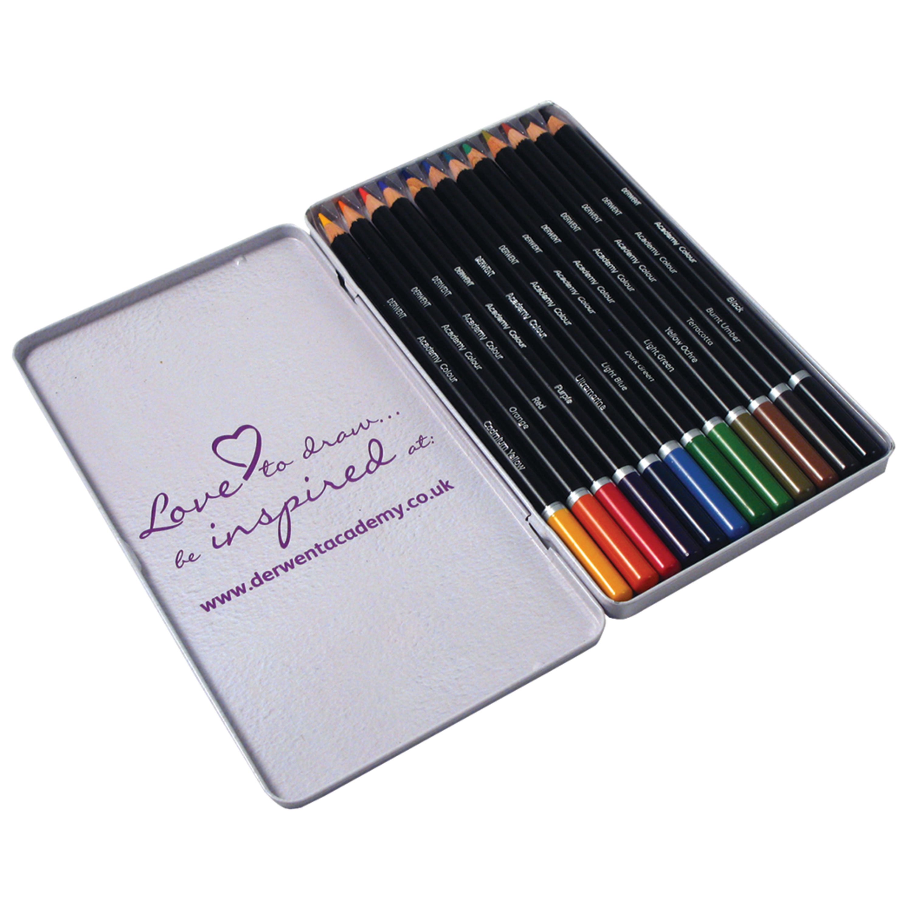 Derwent Academy Colored Pencil Set, 12-Color Tin Set, Expert, Adult ...