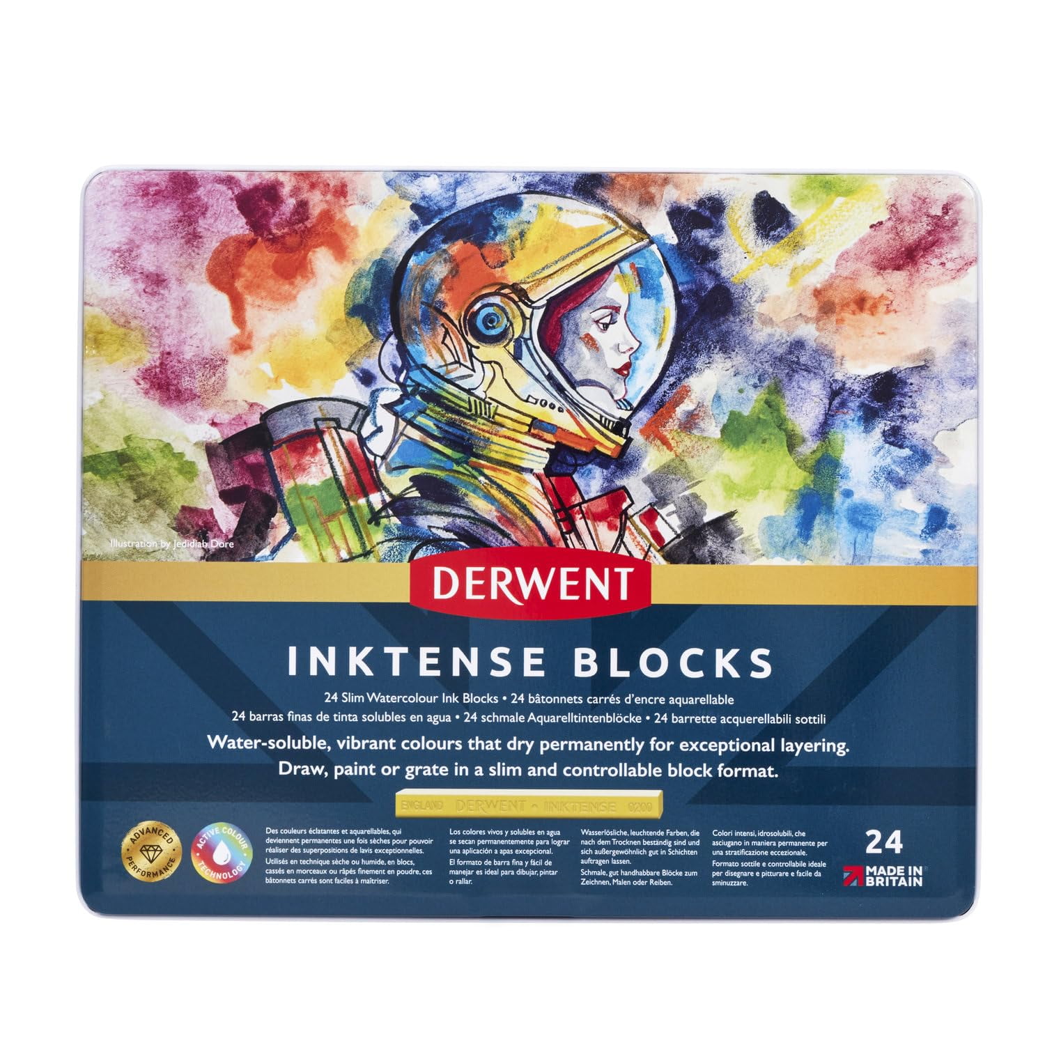 Derwent Inktense Blocks 24 Tin, Set of 24, 8mm Block, Soft Texture ...