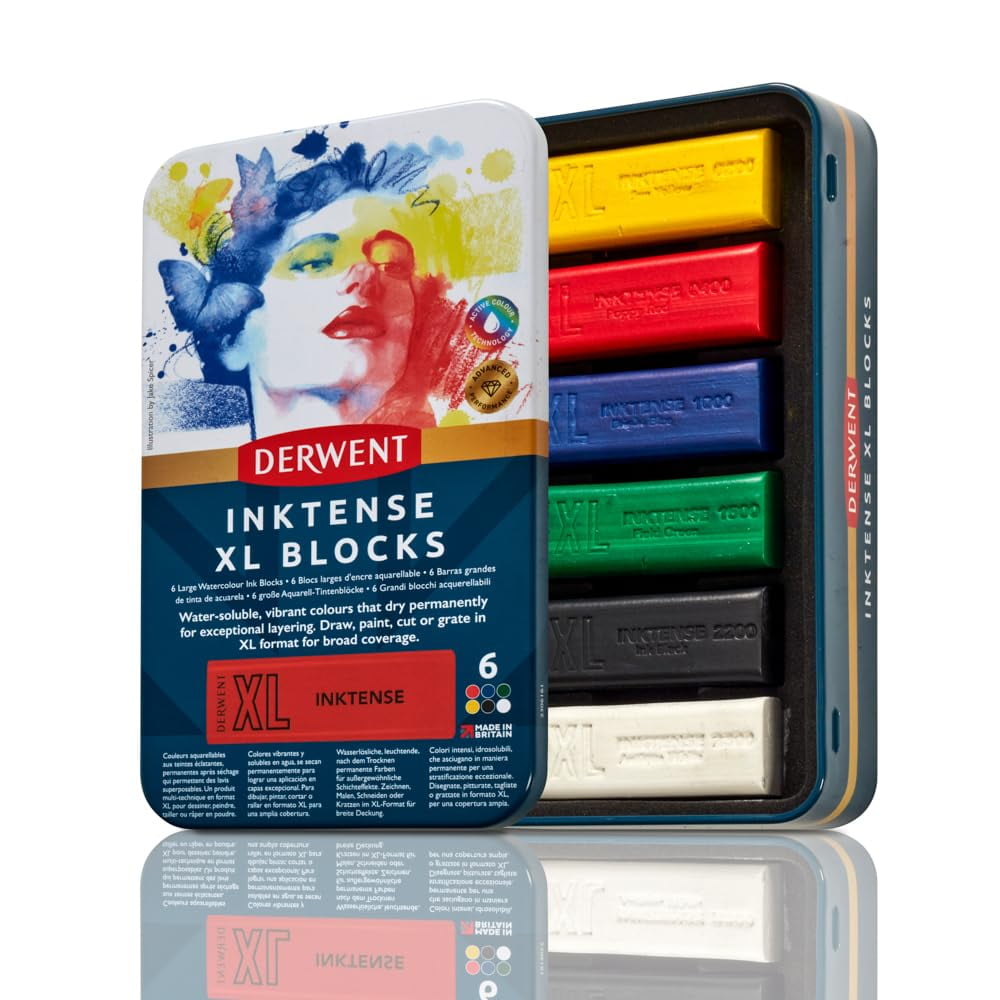 Derwent Inktense XL Blocks 6 Tin, Set of 6, 60mm Extra-Large Block ...