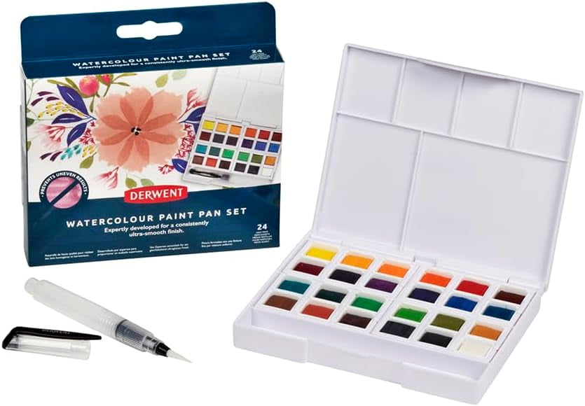 Derwent Watercolour Paint Pan 24 Set, Set of 24, Half Pan Size, Water ...