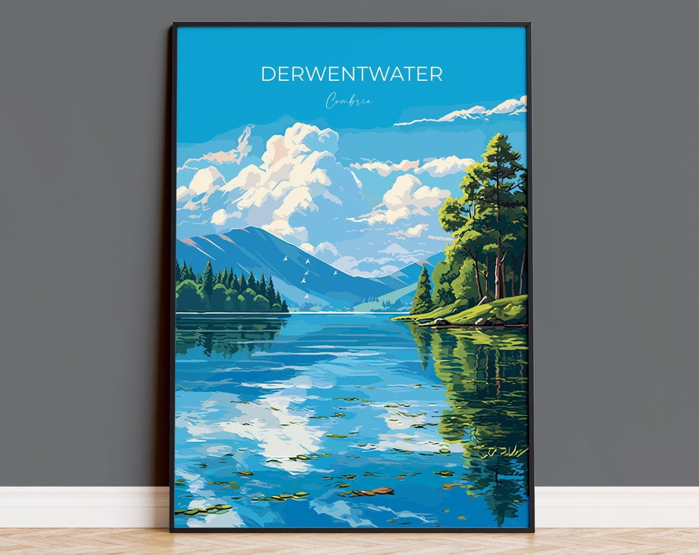 Derwentwater Travel Poster, Derwentwater Travel Print, England, Cumbria ...