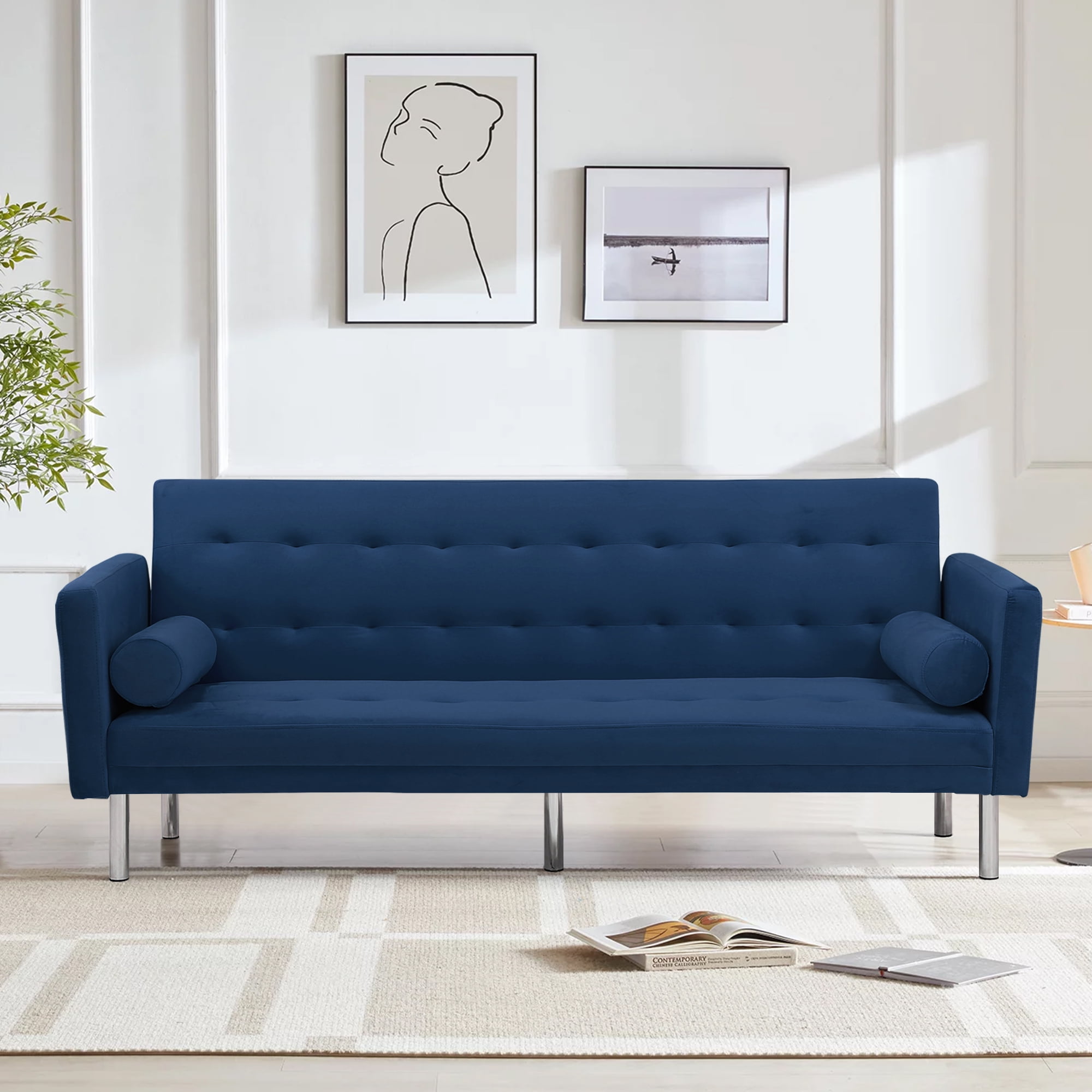 Derzers Home Velvet Futon Twin Tufted Sofa Beds, Blue - Walmart.com