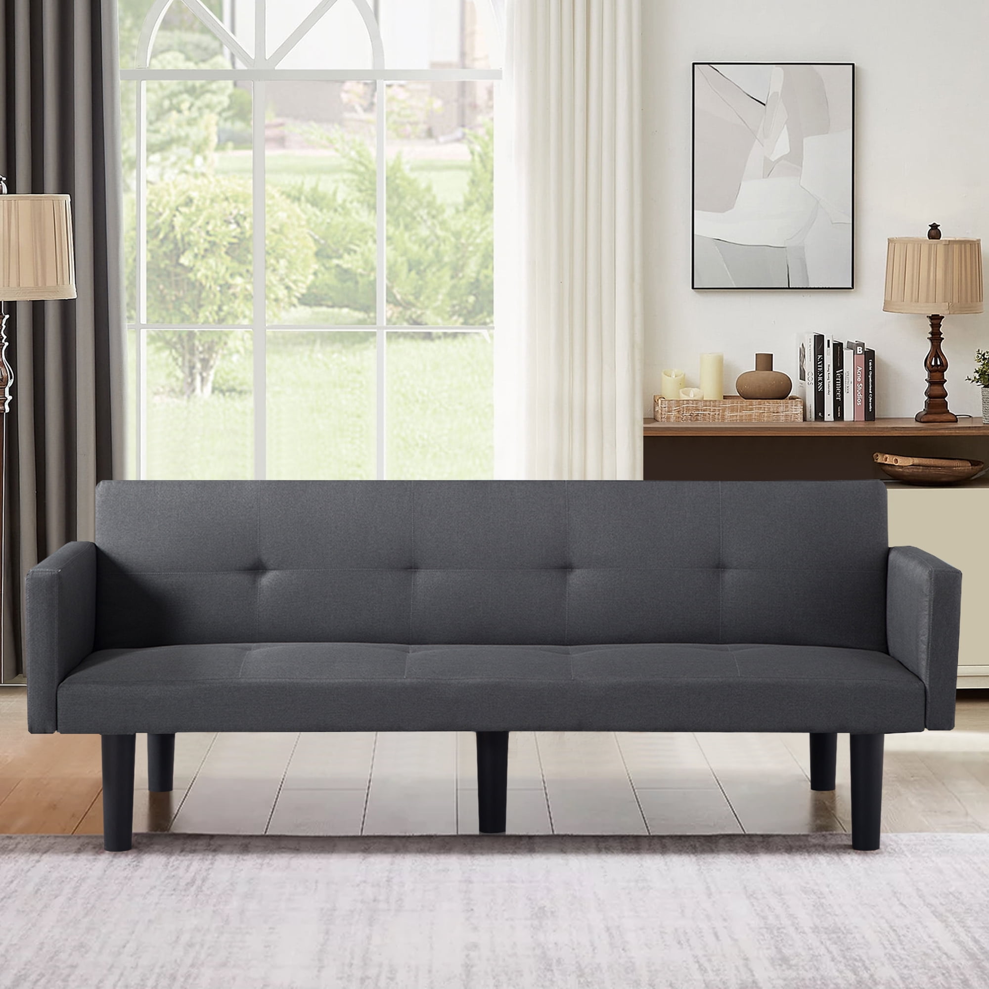 Derzers Modern Faux Suede Convertible Futon Sofa Bed, Dark Gray ...