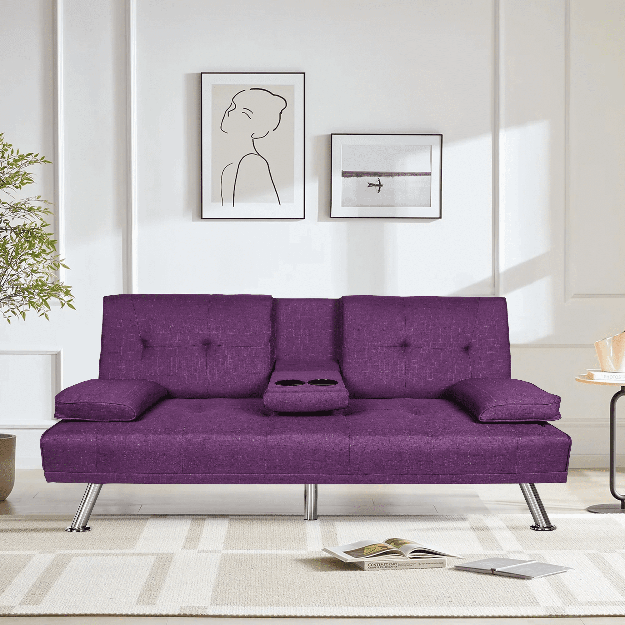 Derzers Modern Futon Sofa Beds, Linen Convertible Futon Sofa w ...