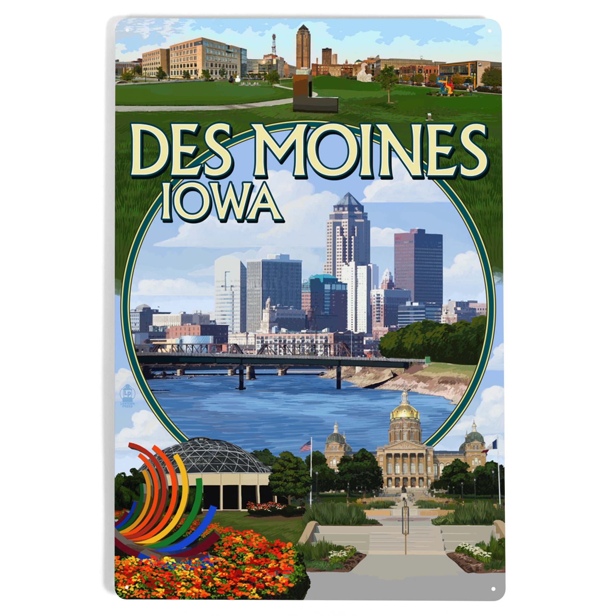 Des Moines, Iowa, Montage Scenes (12x18 Aluminum Art, Indoor Outdoor ...