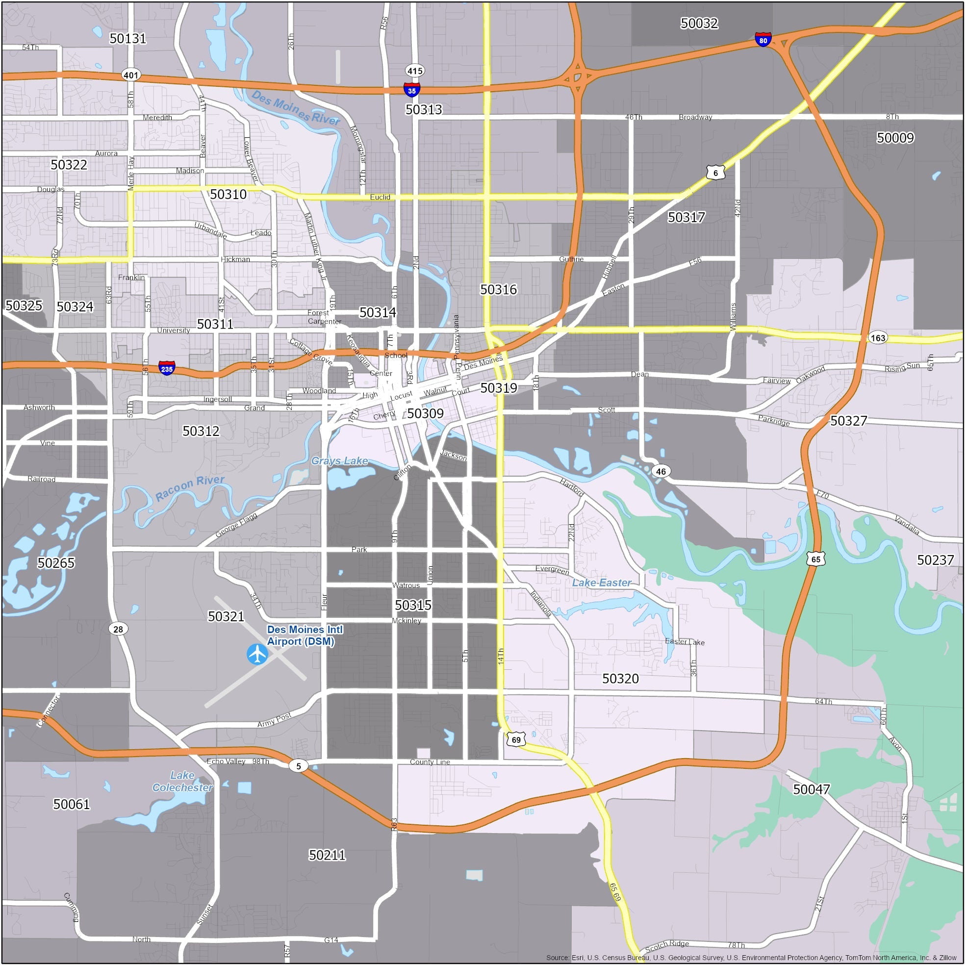 Des Moines Zip Code Map GLOSSY POSTER PICTURE PHOTO PRINT BANNER ...
