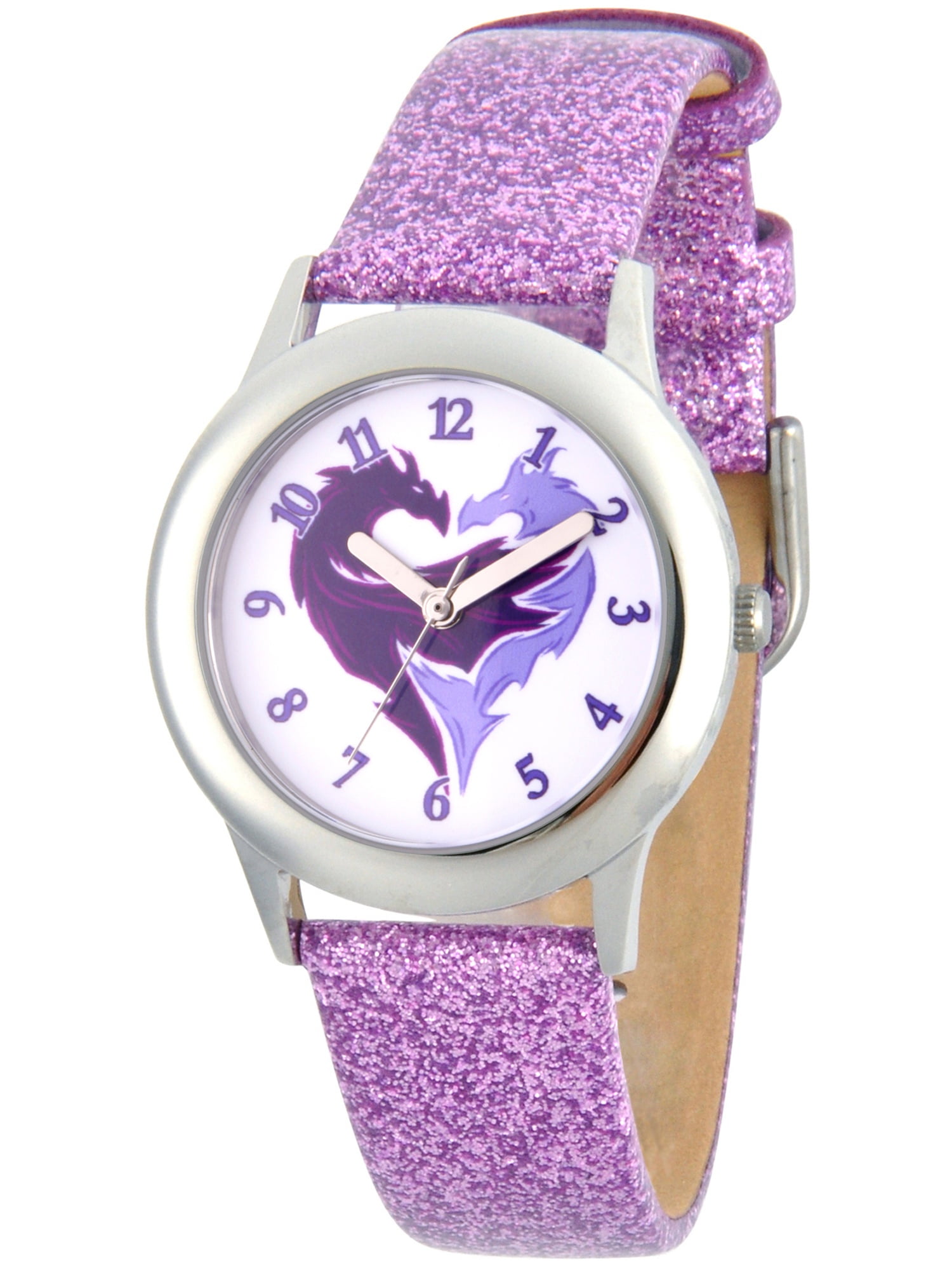 Descendants 2 Mal Icon Girls' Stainless Steel Watch, Purple Glitter ...