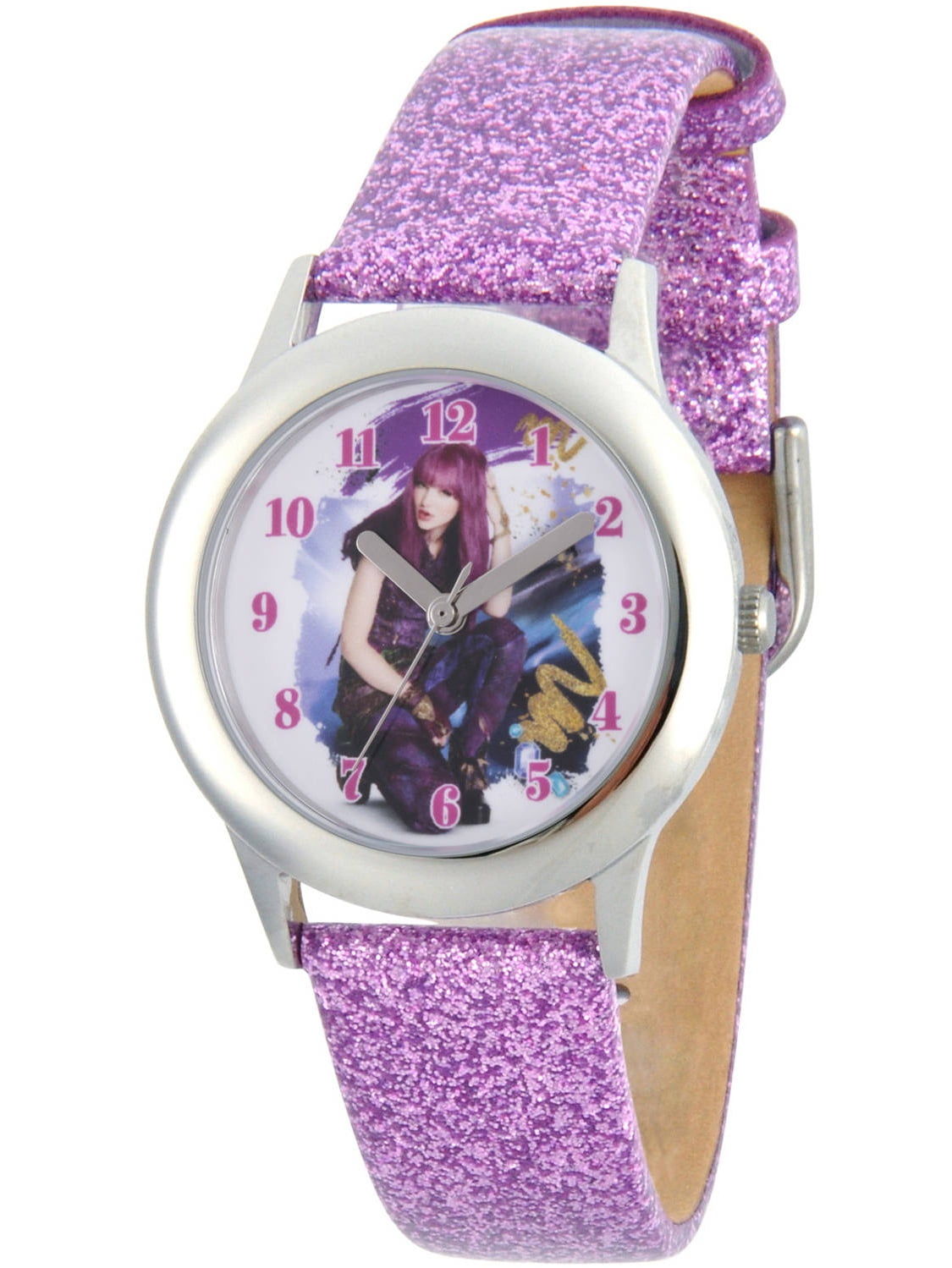Descendants 2 Mal Tween Girls' Stainless Steel Watch, Purple Glitter ...