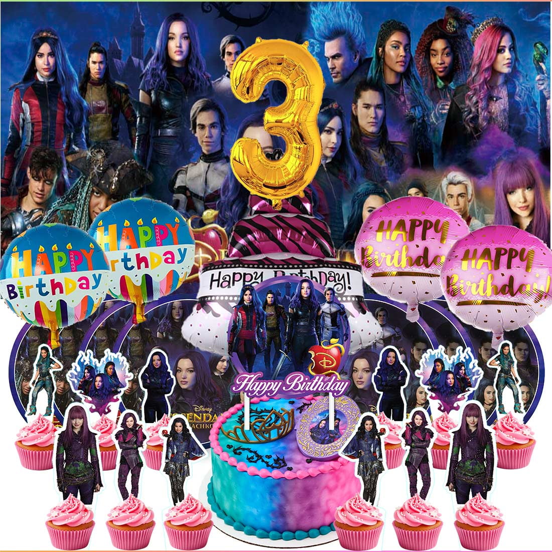 Descendants 3rd Tableware Balloons Cake Toppers Backdrop Banner ...