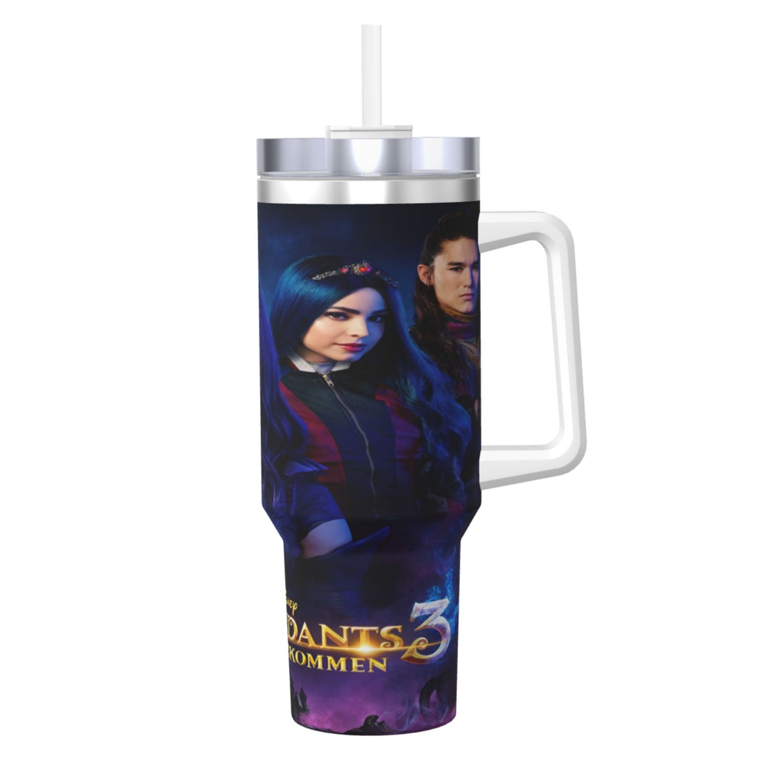Descendants 40 oz Tumbler With Handle and Straw, Stainless Steel Vacuum ...