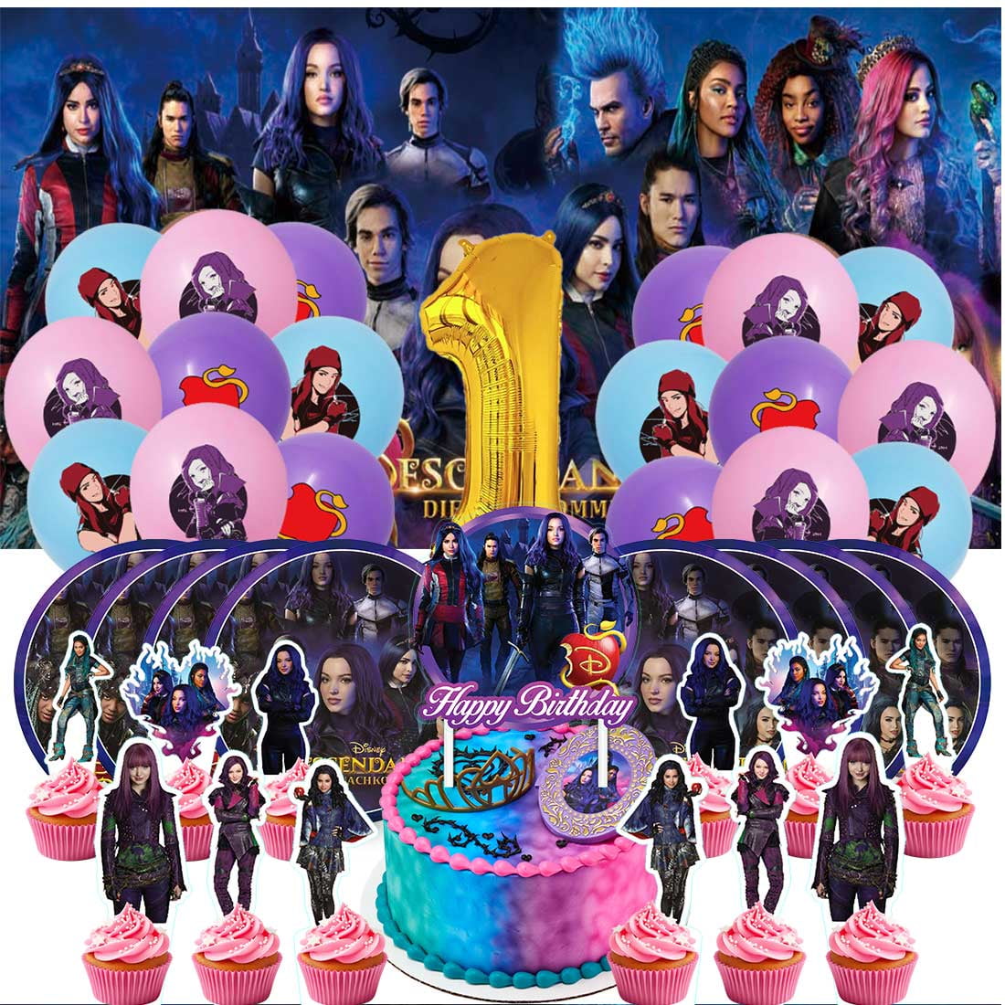 Descendants Balloons Party Supplies 1st Decor Tableware Birthday Cake ...