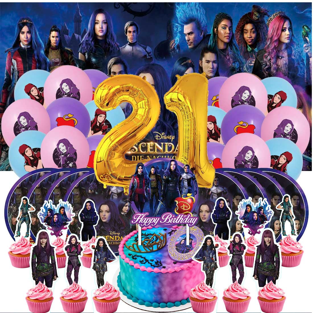 Descendants Balloons Party Supplies 21th Decor Tableware Birthday Cake ...