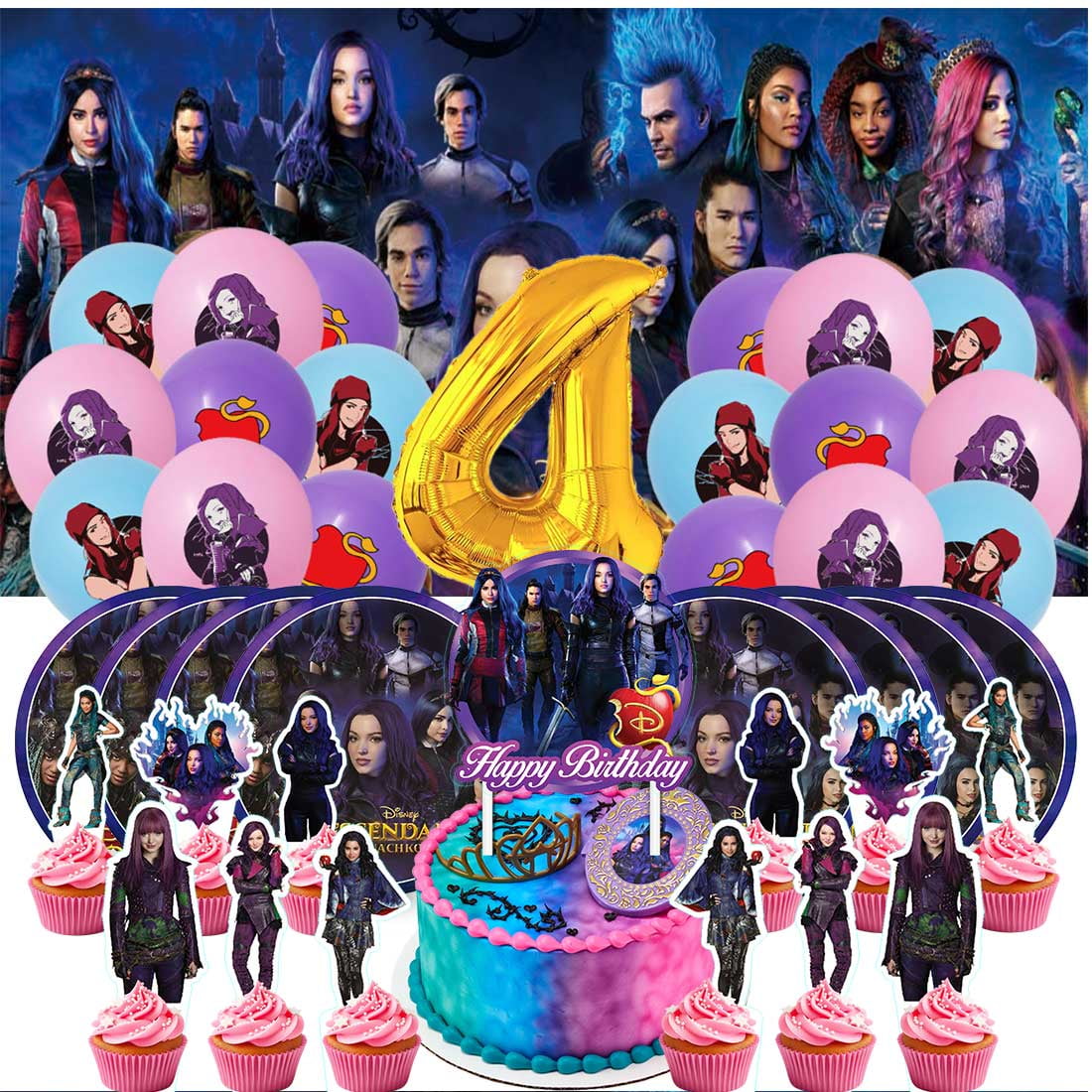 Descendants Balloons Party Supplies 4th Decor Tableware Birthday Cake ...