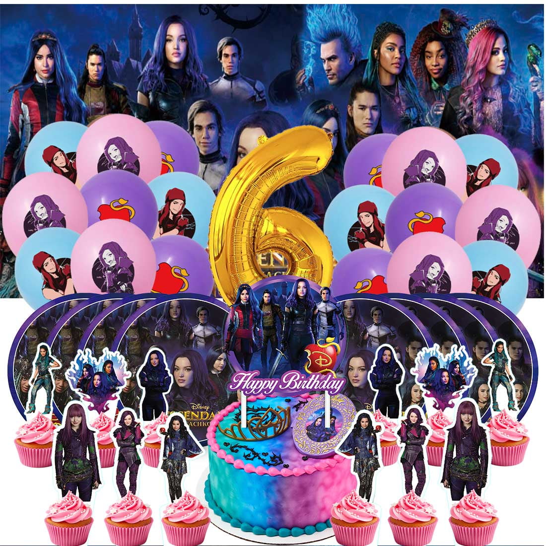 Descendants Balloons Party Supplies 6th Decor Tableware Birthday Cake ...