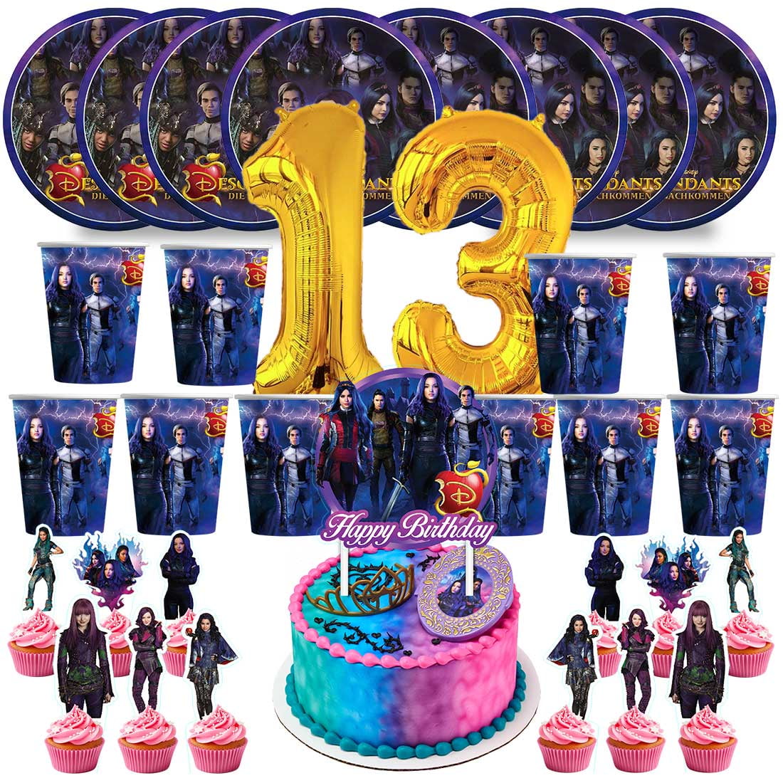Descendants Birthday 13th Cups Party Supplies Plates Fans Decorations ...
