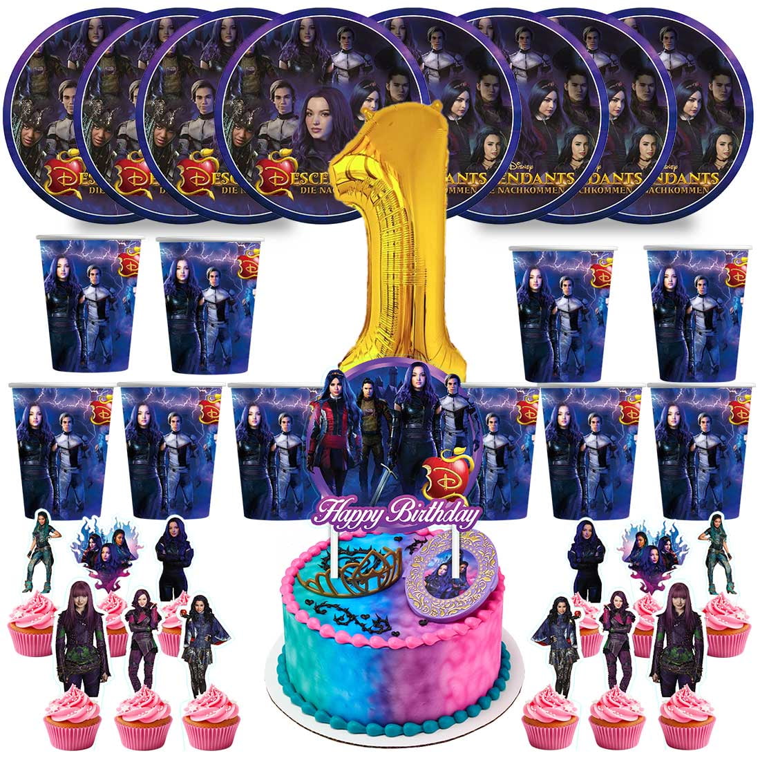 Descendants Birthday 1st Cups Party Supplies Plates Fans Decorations ...