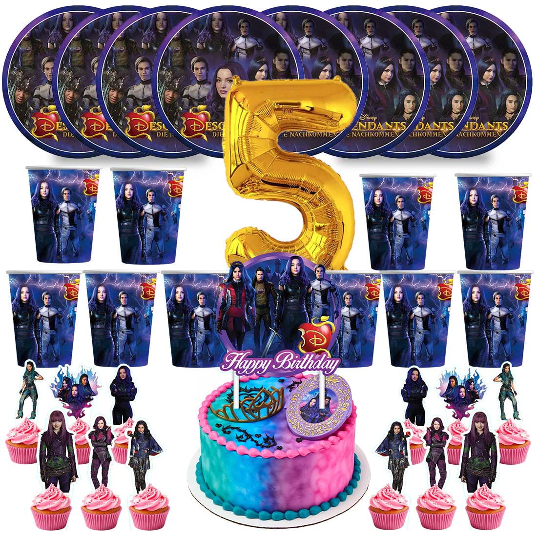 Descendants Birthday 5th Cups Party Supplies Plates Fans Decorations ...