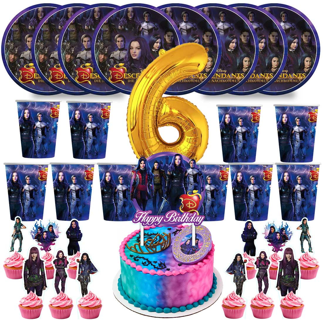 Descendants Birthday 6th Cups Party Supplies Plates Fans Decorations ...