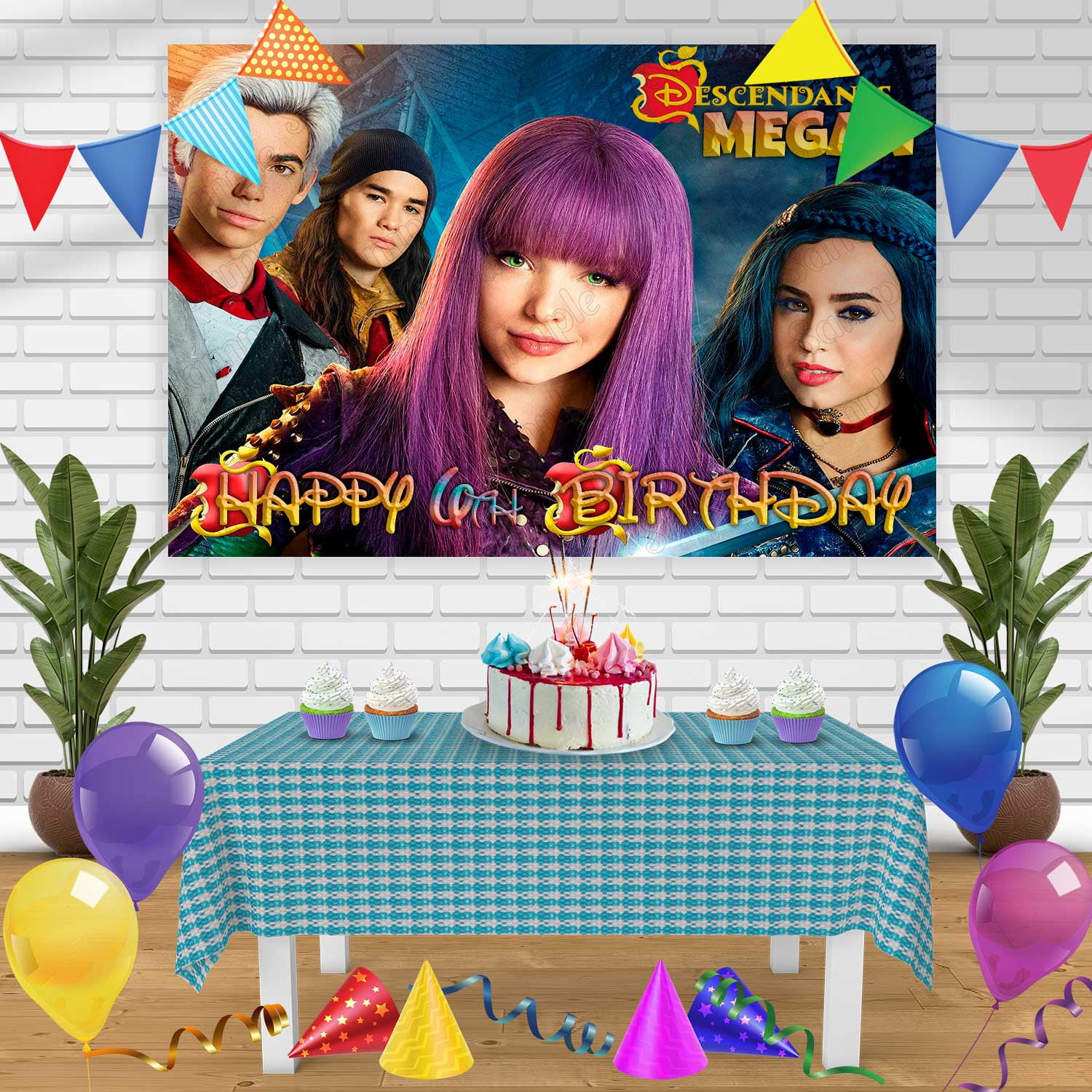 Descendants Birthday Banner Personalized Party Backdrop Decoration 60 x ...