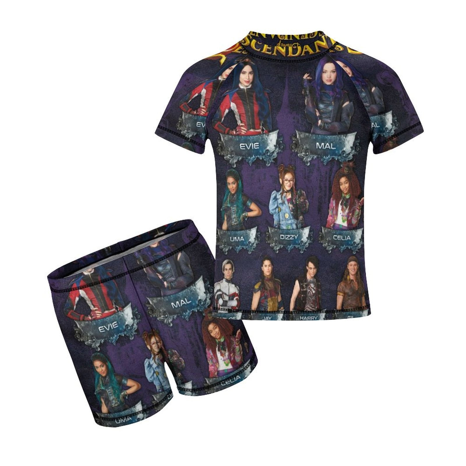 Descendants Boys Rash Guard Set 2 Piece Swimsuits Short Sleeve Bathing ...
