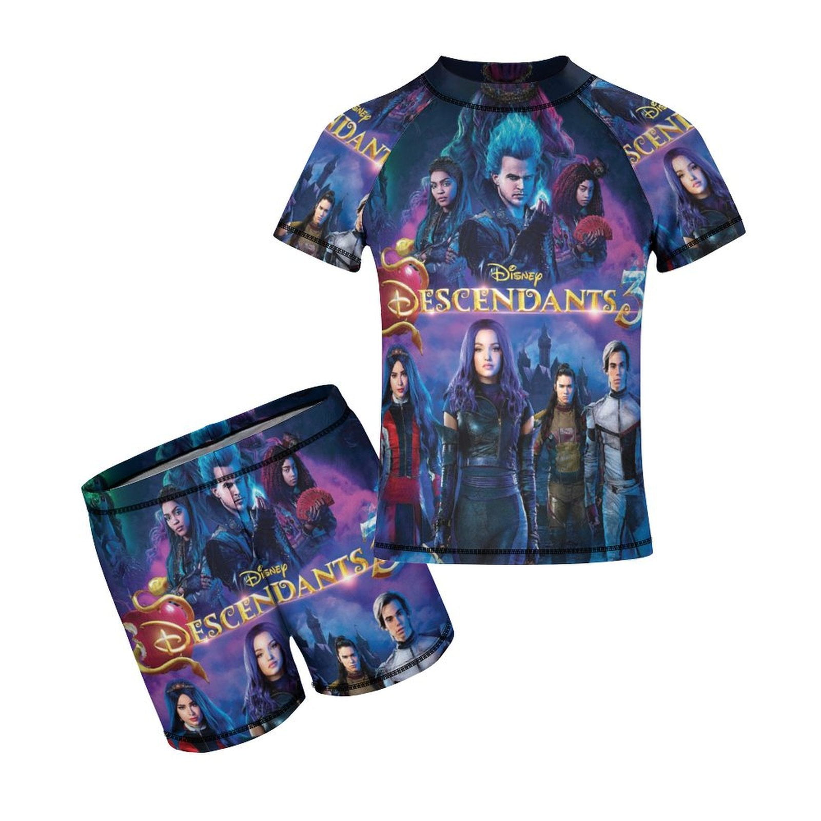Descendants Boys Two Piece Rash Guard Swimsuits Kids Short Sleeve ...