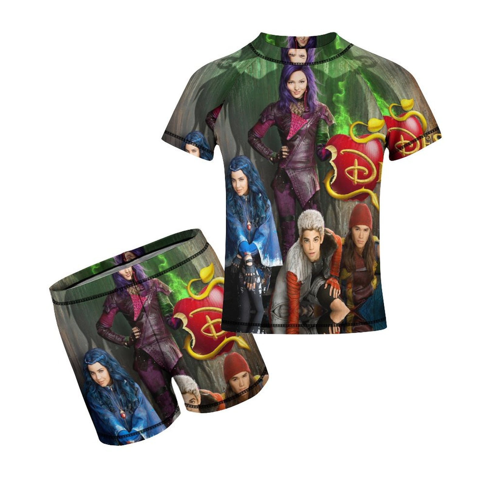Descendants Boys Two Piece Rash Guard Swimsuits Kids Short Sleeve ...