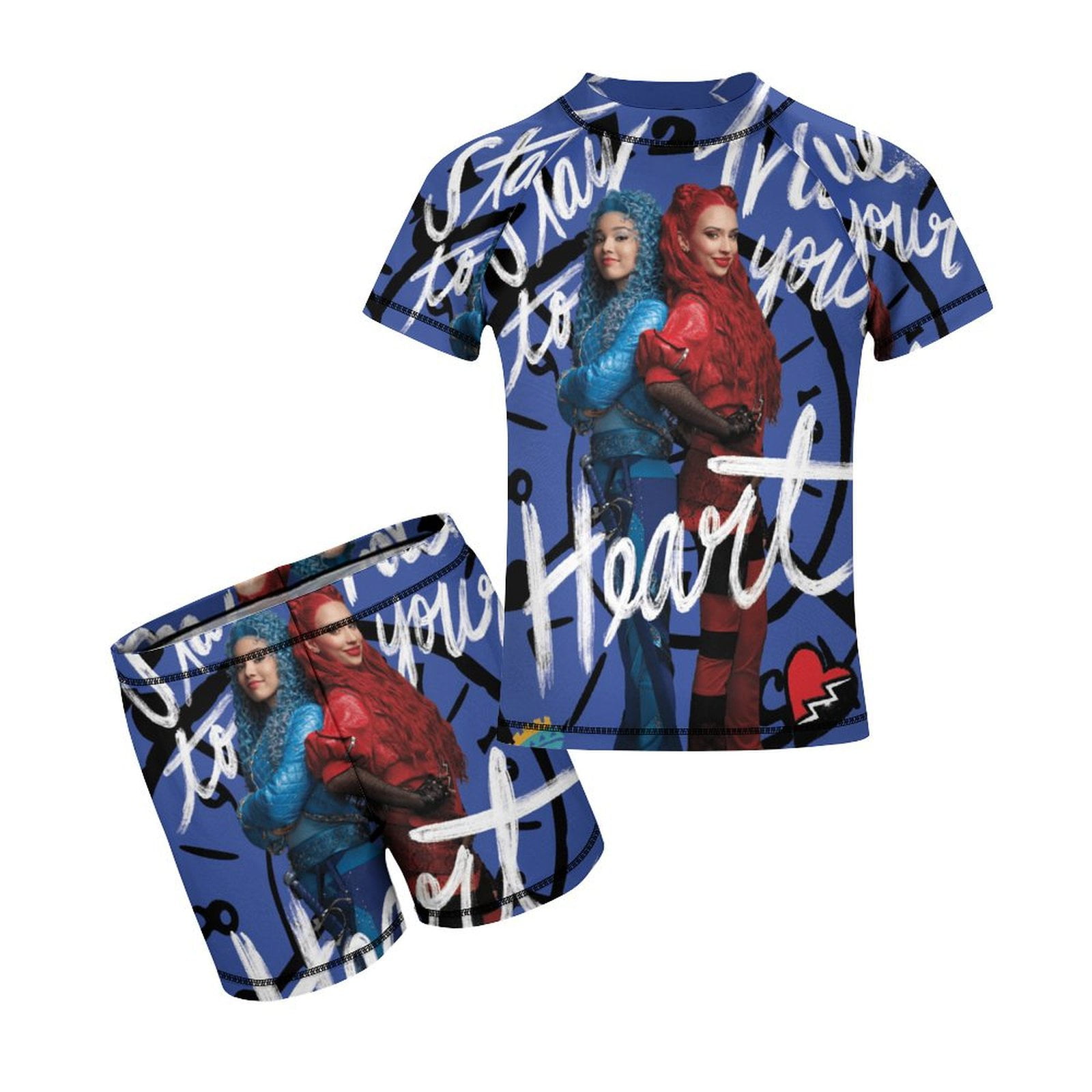 Descendants Boys Two Piece Swimsuit Kids Swimwear Set Short Sleeve ...