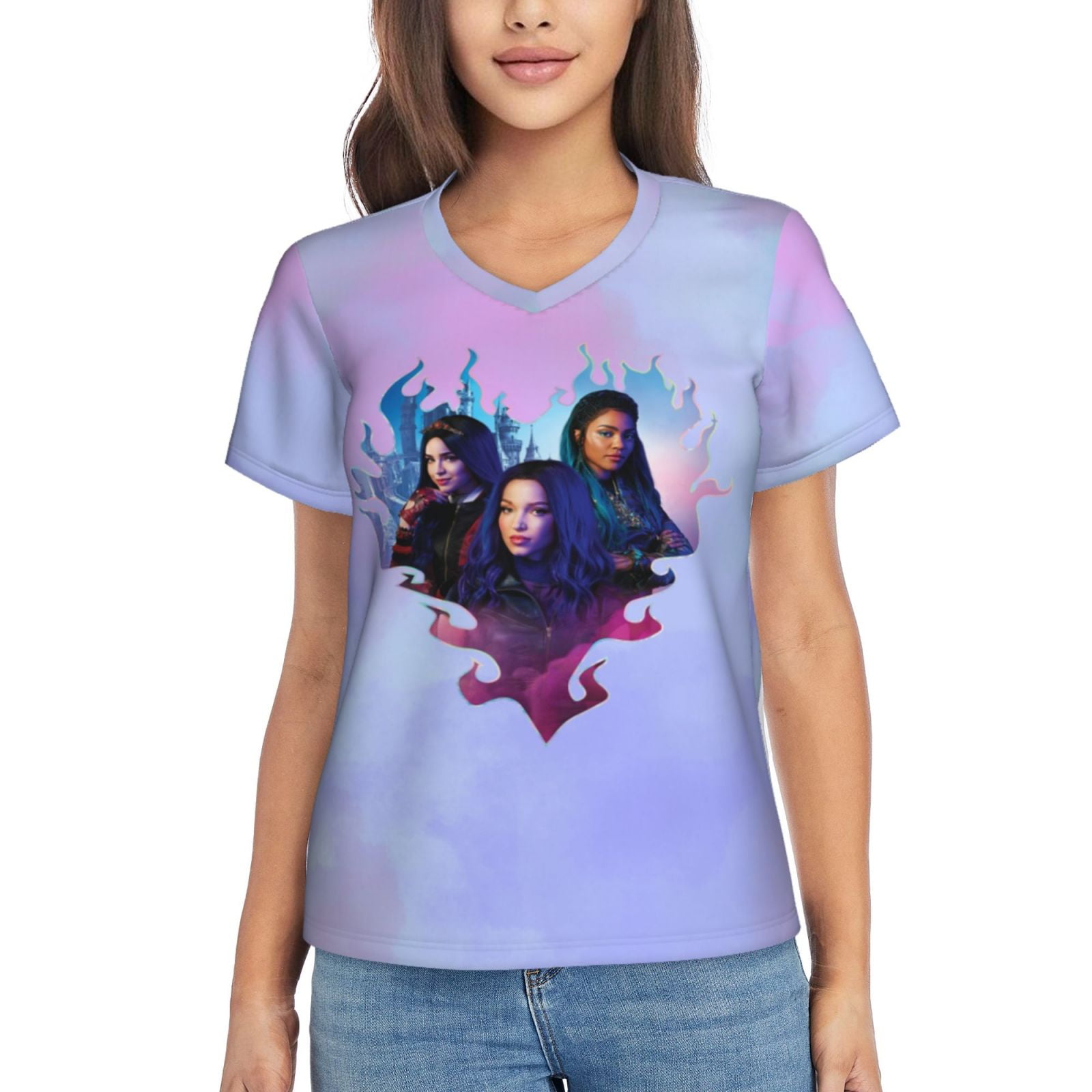 Descendants Characters Women's T Shirts V-Neck Tee Shirt Casual Short ...
