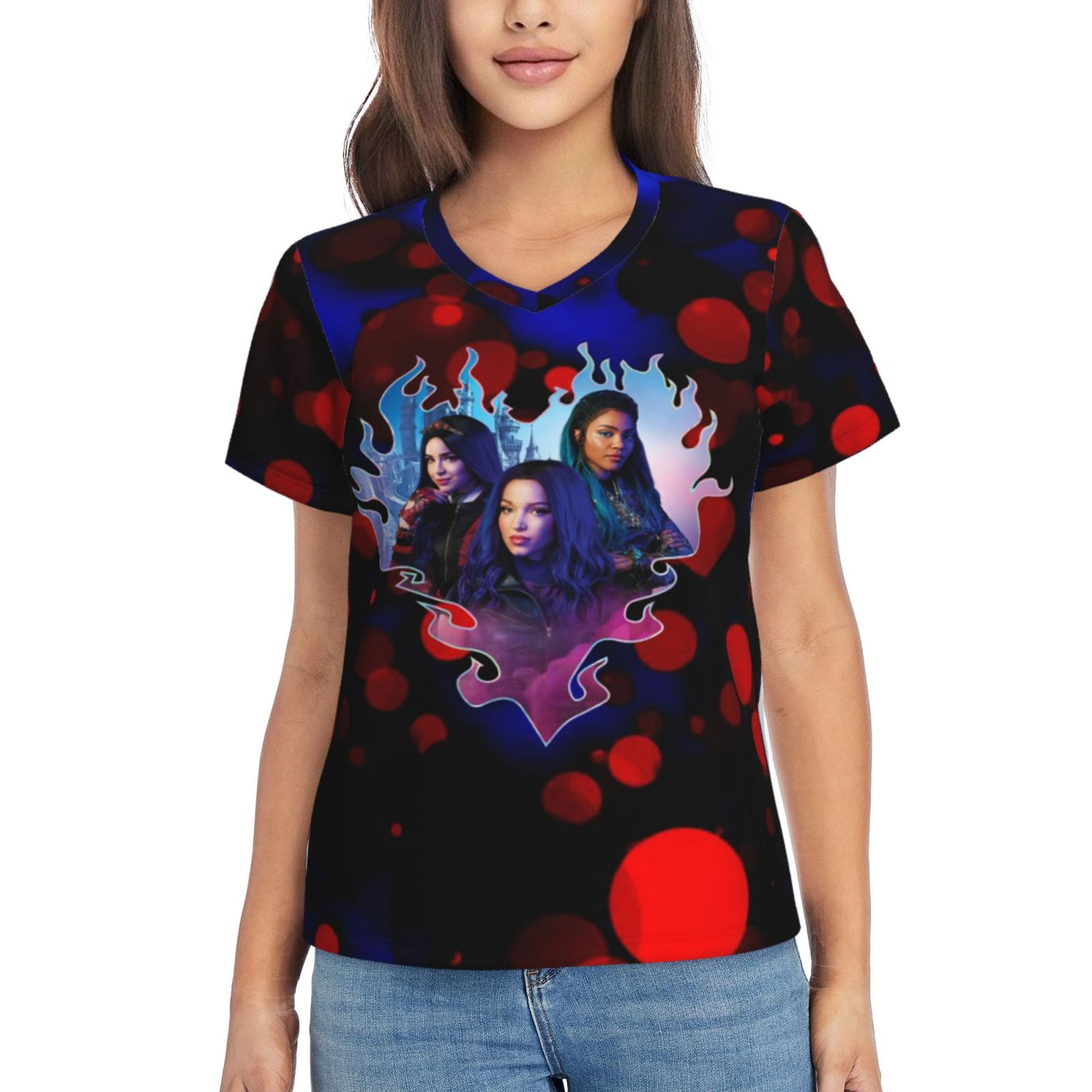 Descendants Characters Women's T Shirts V-Neck Tee Shirt Casual Short ...