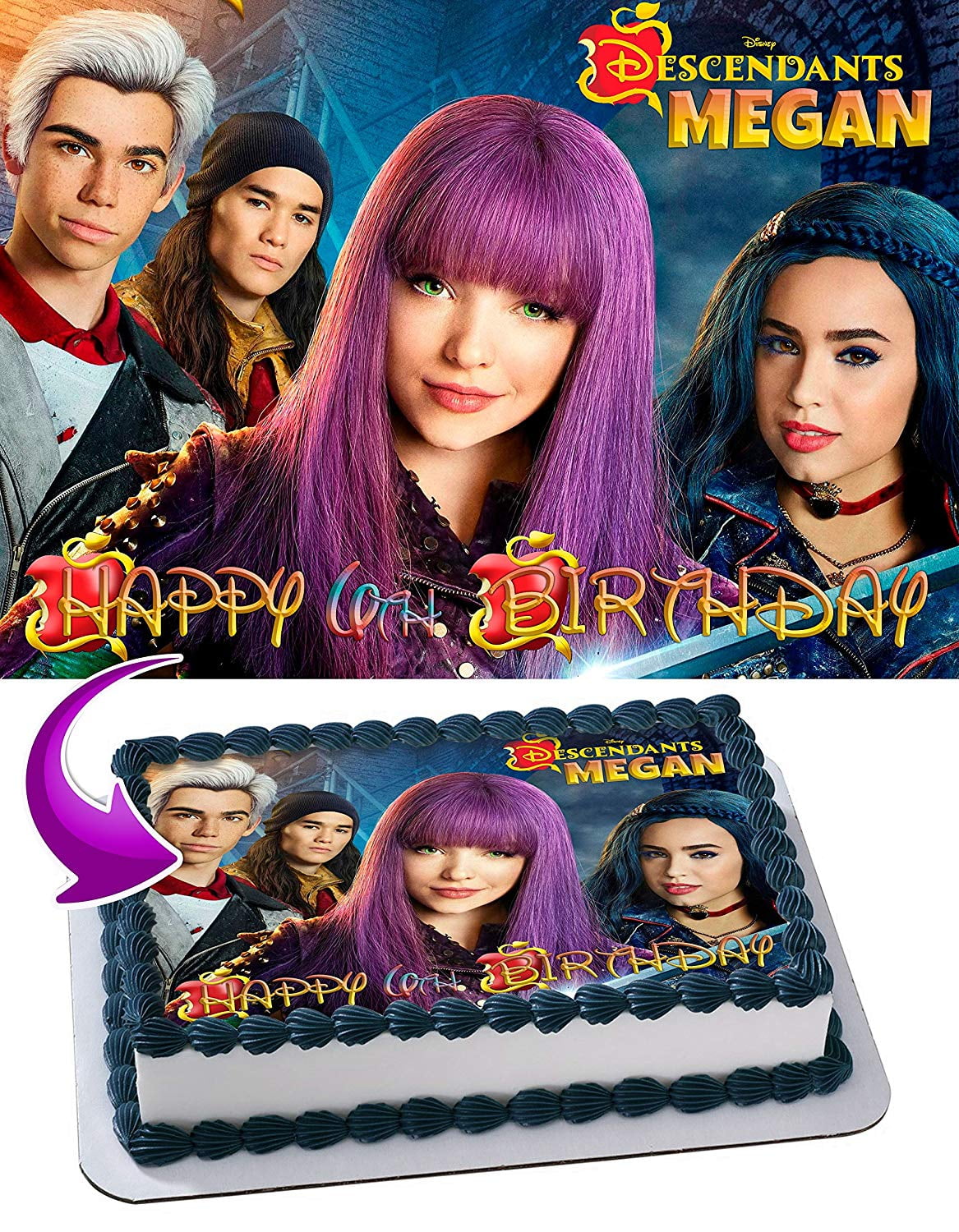 Descendants Edible Cake Image Topper Personalized Birthday Party 1/4 ...