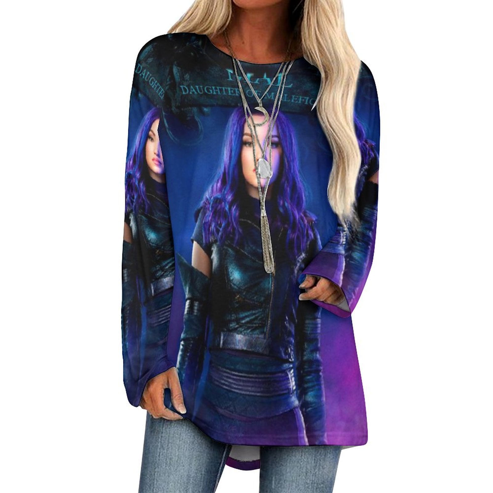 Descendants Mal Womens Long Sleeve T-Shirt Loose Fit Tops Casual Raglan ...