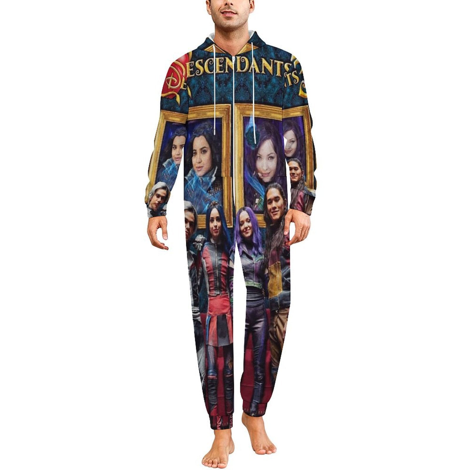 Descendants Men's Hooded Jumpsuit - Zip Up One Piece Pajamas Soft Cozy ...