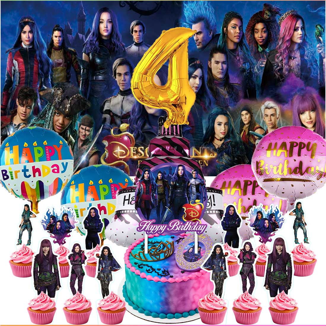 Descendants Party Supplies Decor 4th Kit Balloons Birthday Cake Topper ...