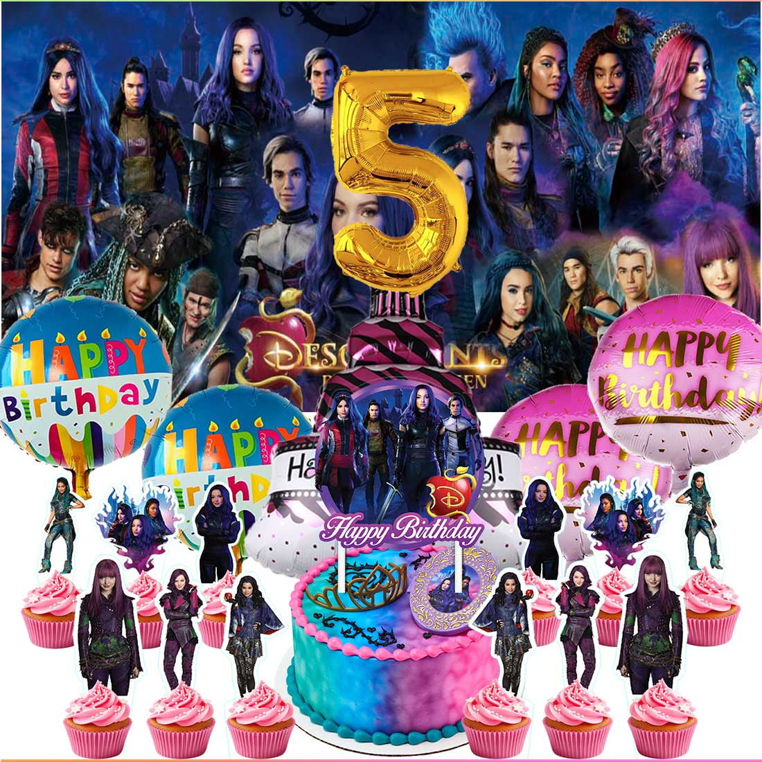 Descendants Party Supplies Decor 5th Kit Balloons Birthday Cake Topper ...