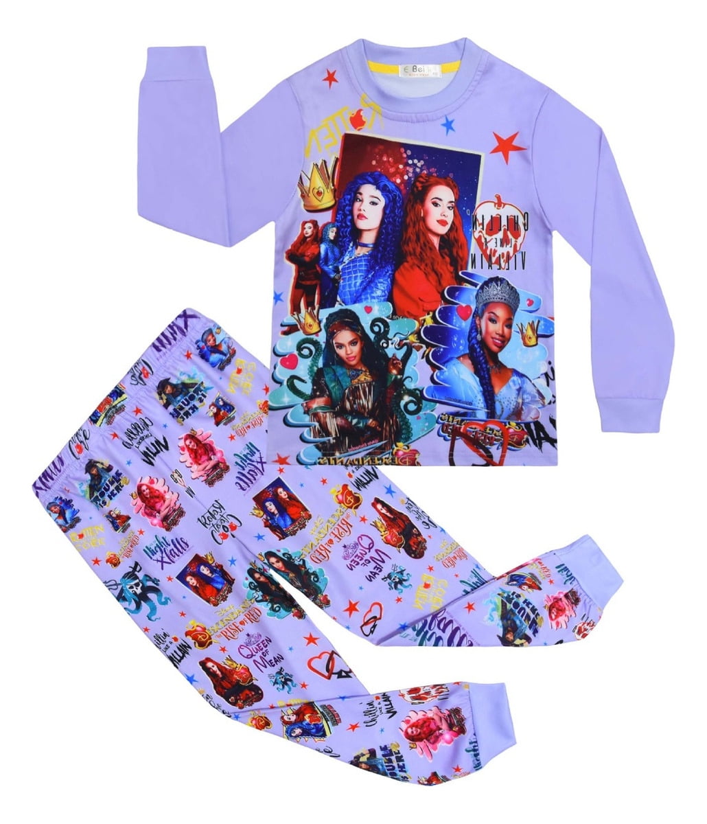 Descendants Princess Pajamas for Kids - Girls Purple Themed Sleep Set ...